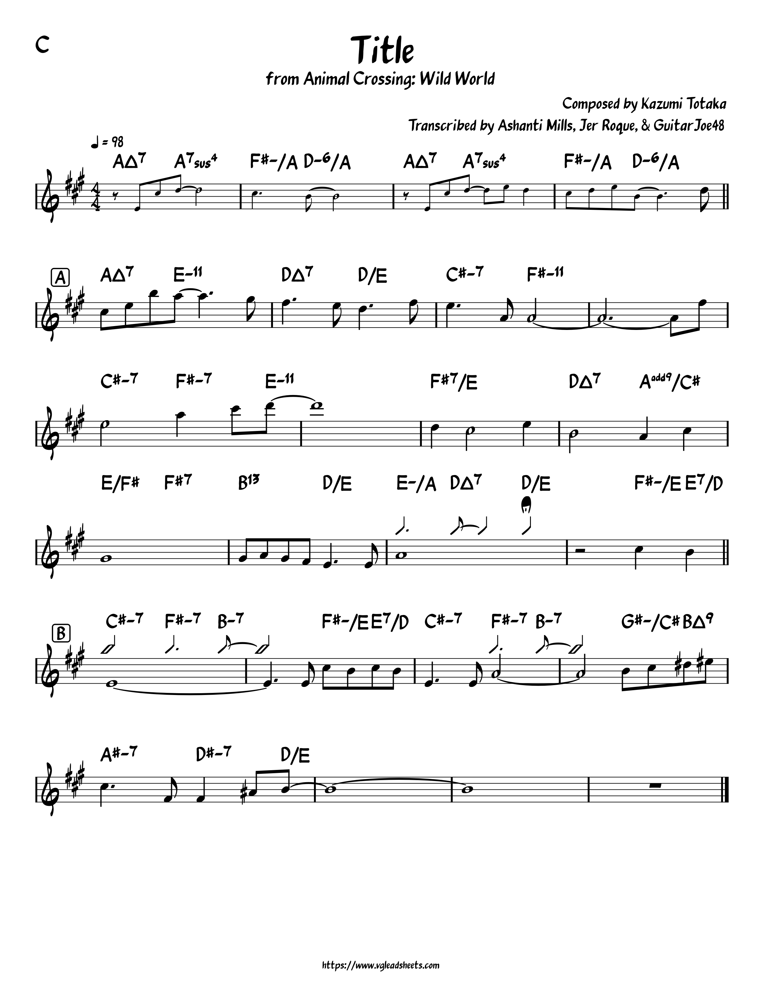 Animal Crossing: City Folk - Title | VGLeadSheets.com - Lead Sheets by ...