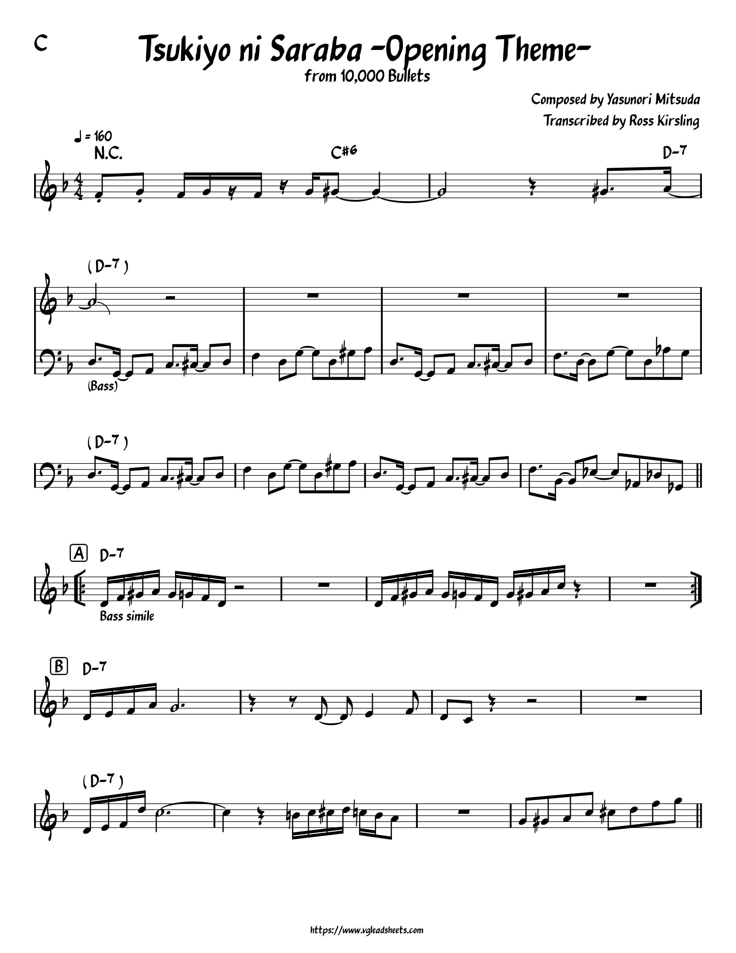 10,000 Bullets - Tsukiyo ni Saraba -Opening Theme- | VGLeadSheets.com ...