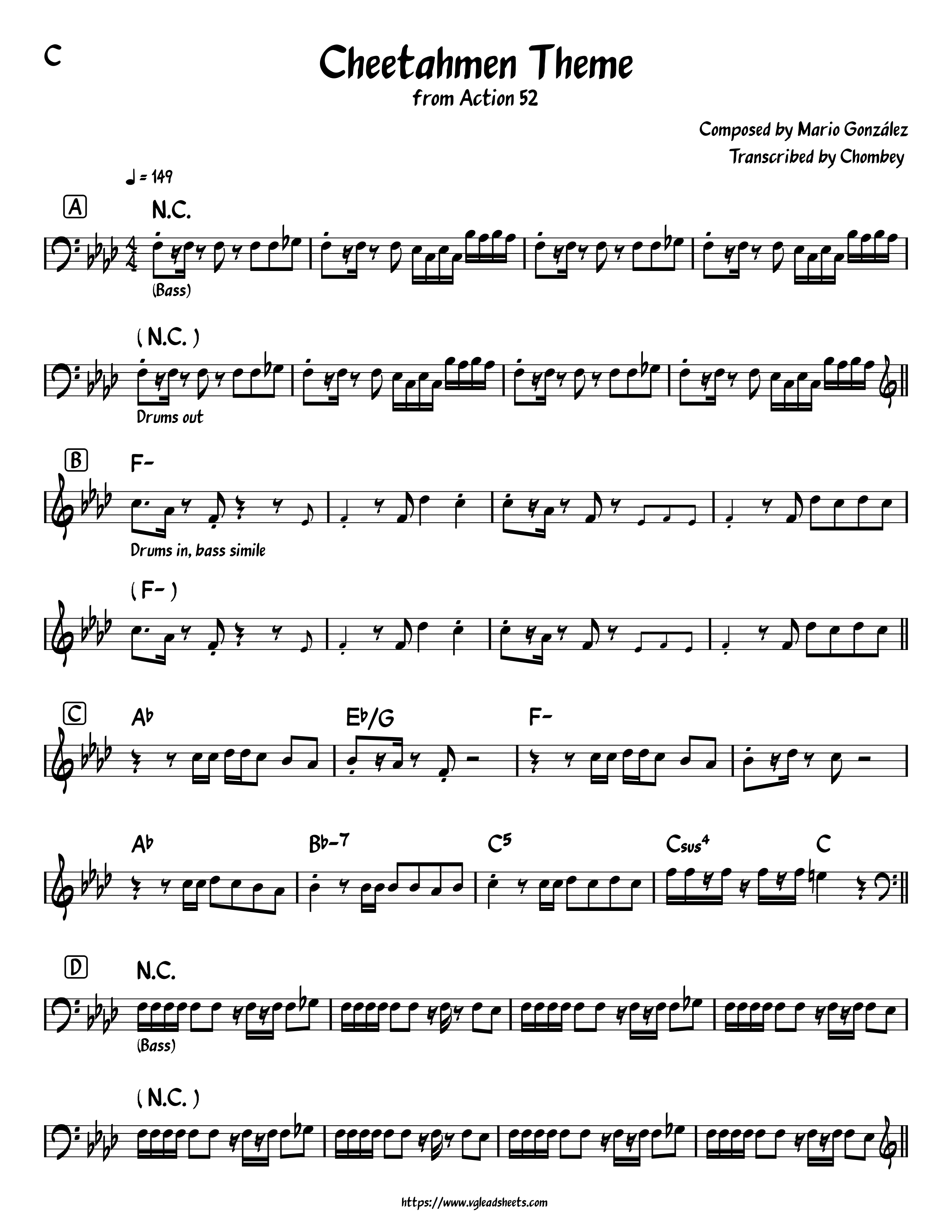 Action 52 - Cheetahmen Theme | VGLeadSheets.com - Lead Sheets by Gamers ...