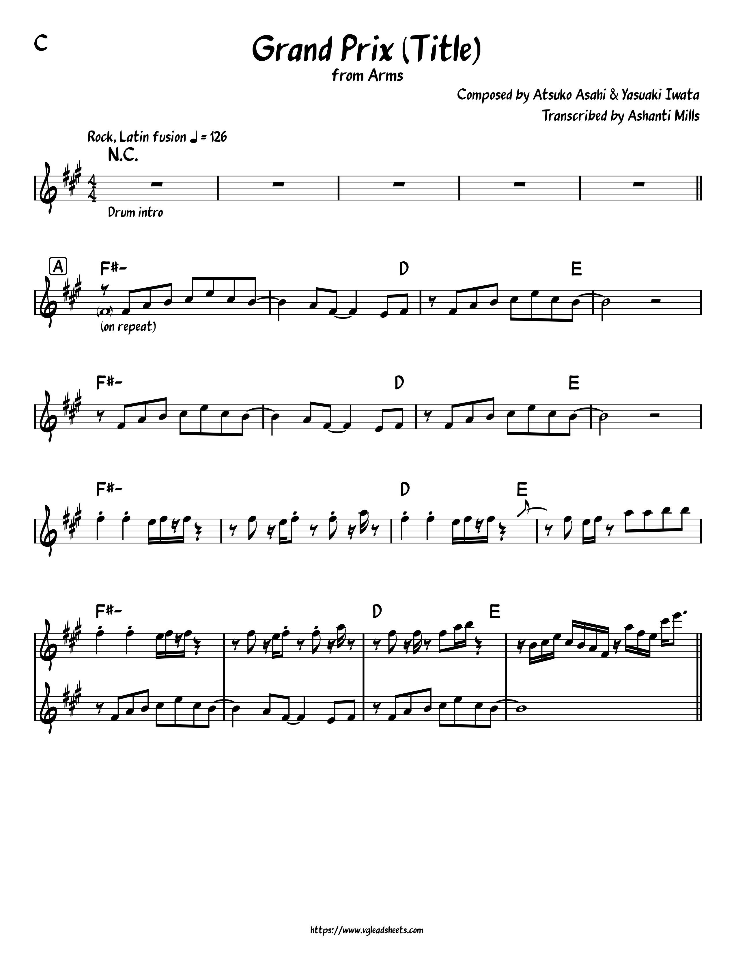 Arms - Grand Prix (Title) | VGLeadSheets.com - Lead Sheets by Gamers ...