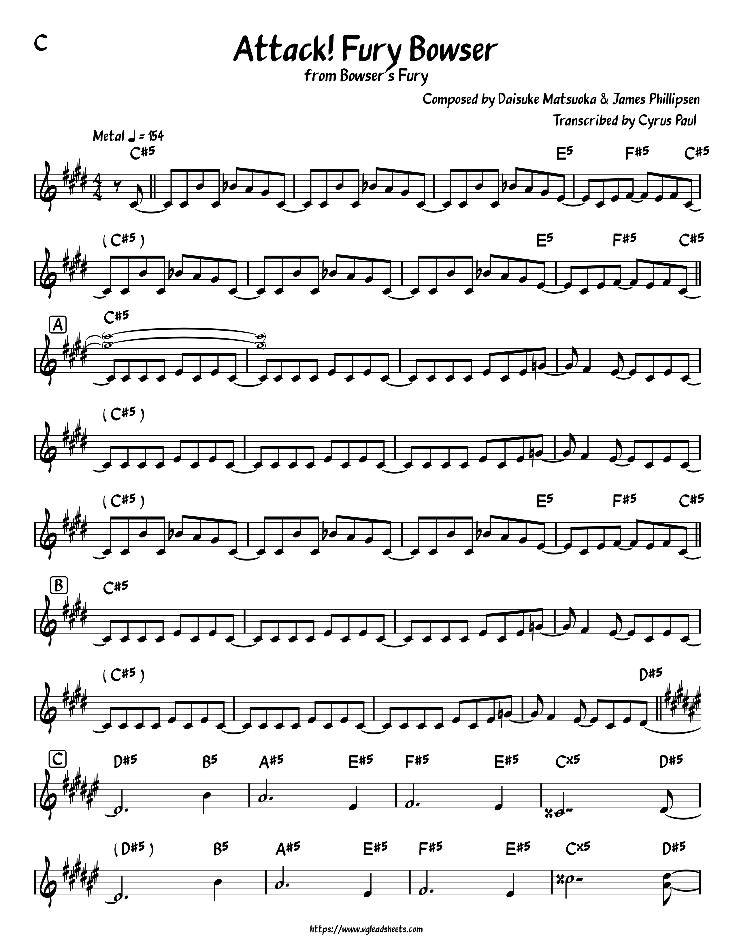 Bowser's Fury - Attack! Fury Bowser | VGLeadSheets.com - Lead Sheets by ...