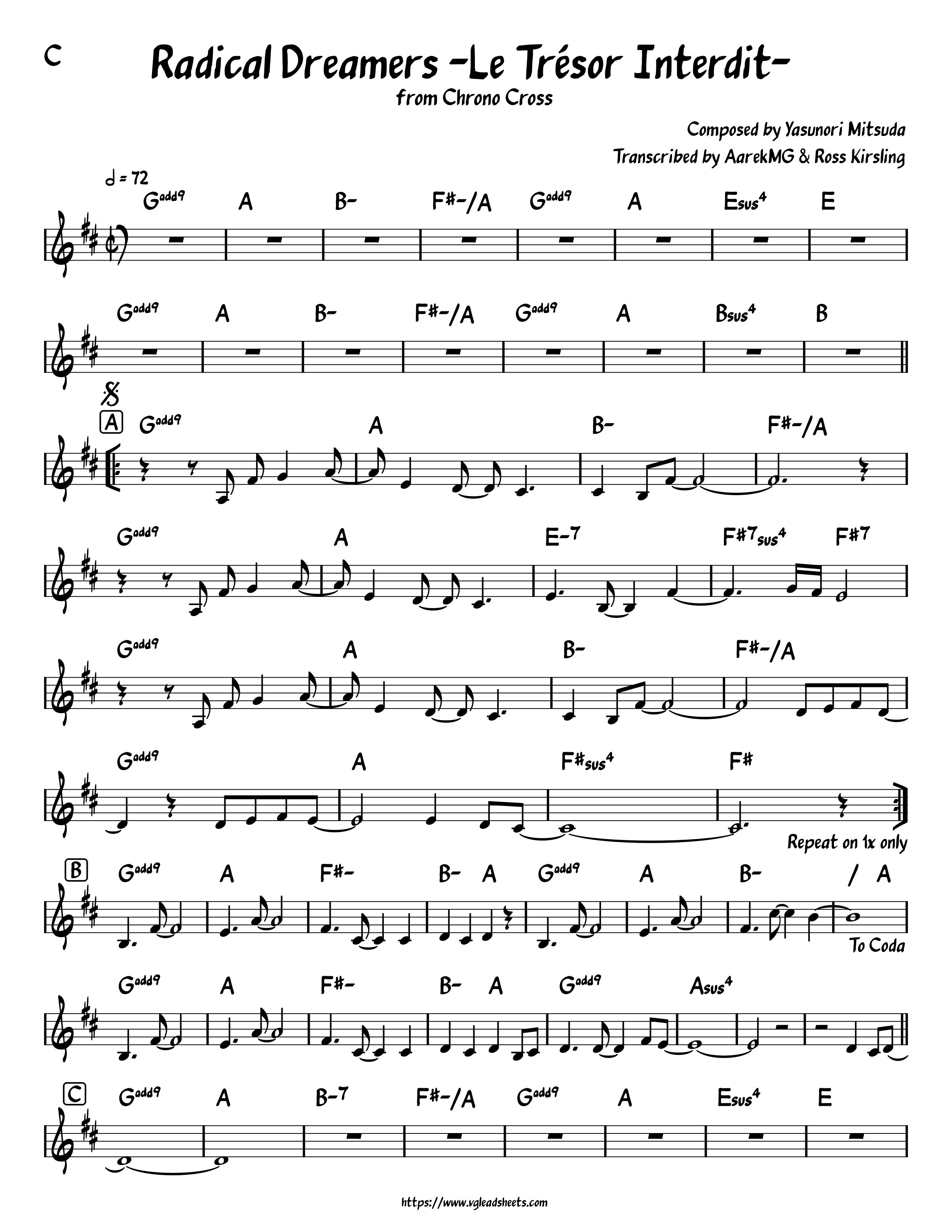 Chrono Cross - Radical Dreamers | VGLeadSheets.com - Lead Sheets by ...