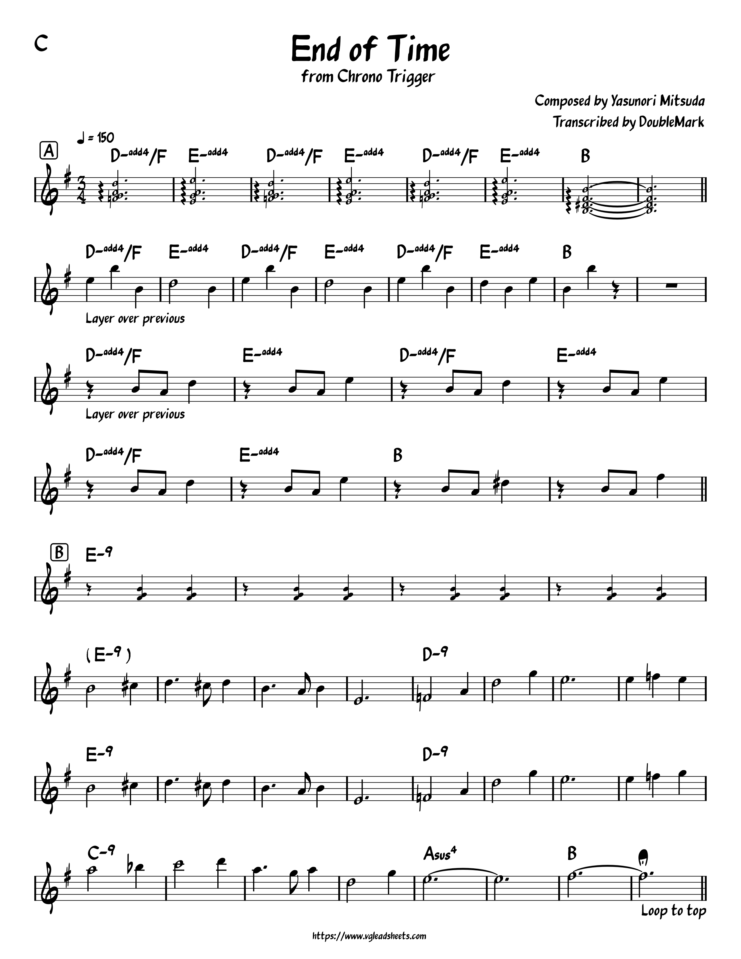 Chrono Trigger - End of Time | VGLeadSheets.com - Lead Sheets by Gamers ...