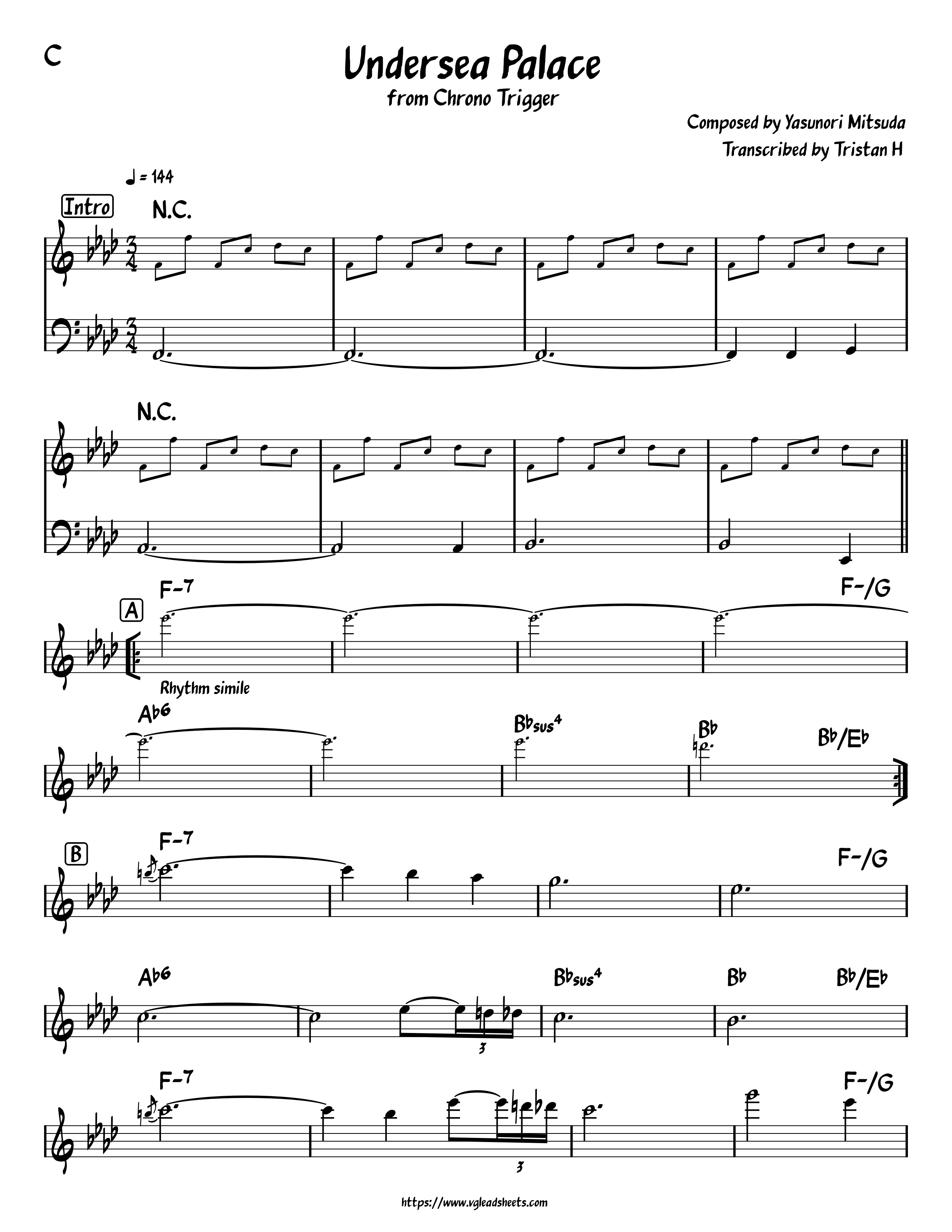 Chrono Trigger - Undersea Palace | VGLeadSheets.com - Lead Sheets by ...