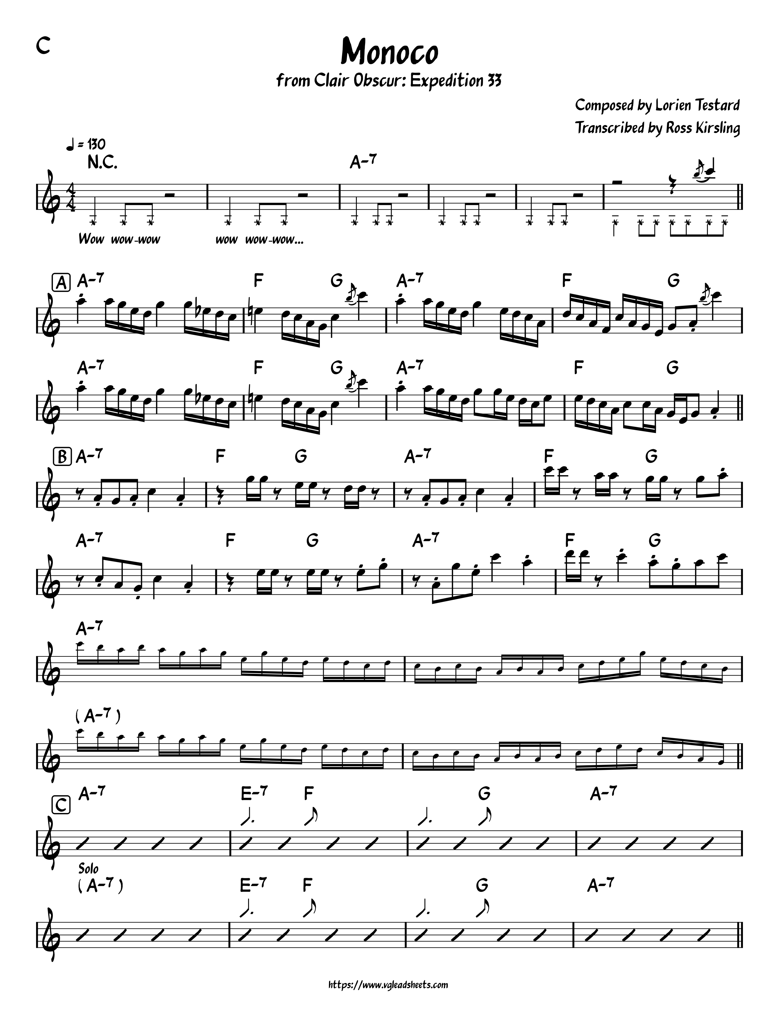 Clair Obscur: Expedition 33 - Monoco | VGLeadSheets.com - Lead Sheets ...