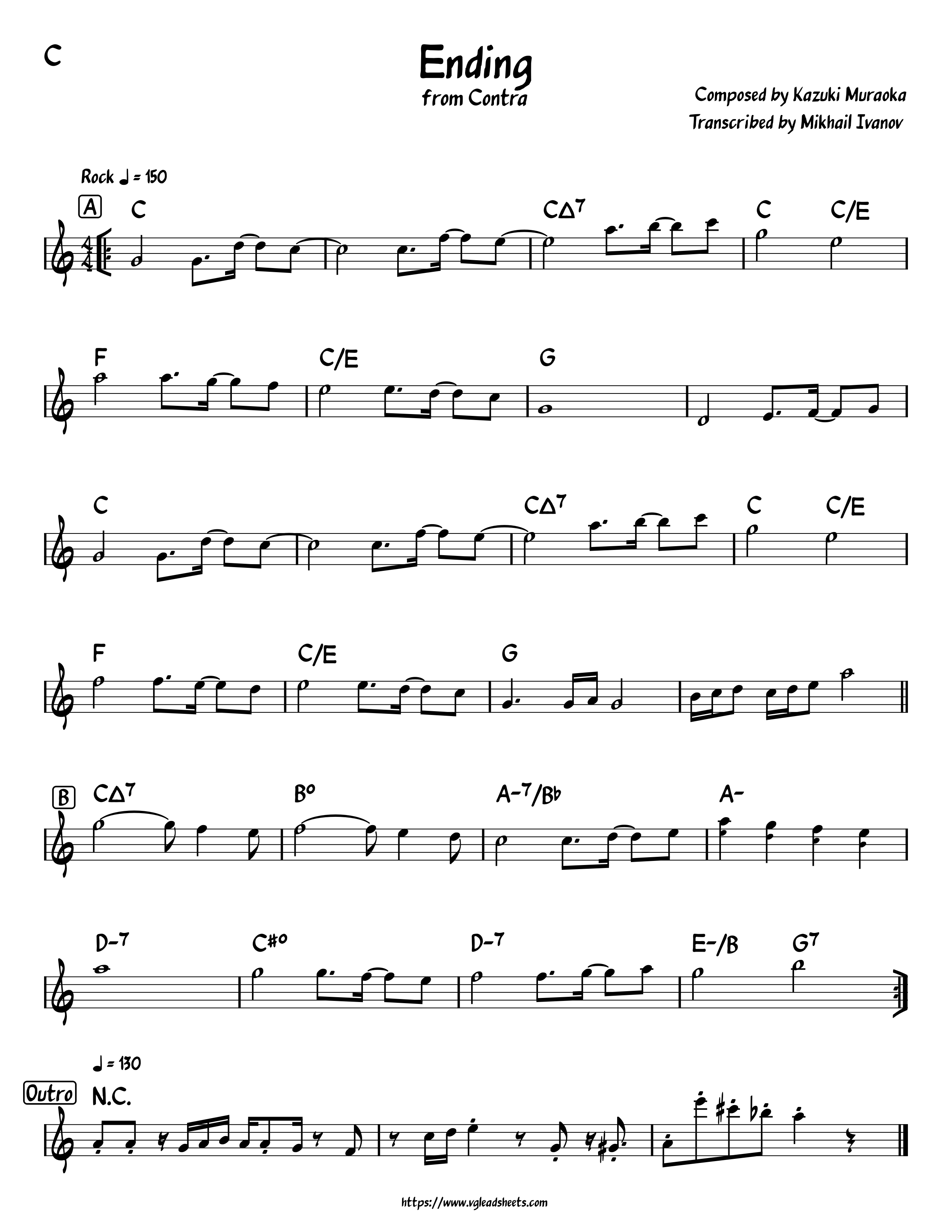 Contra - Ending | VGLeadSheets.com - Lead Sheets by Gamers, for Everybody