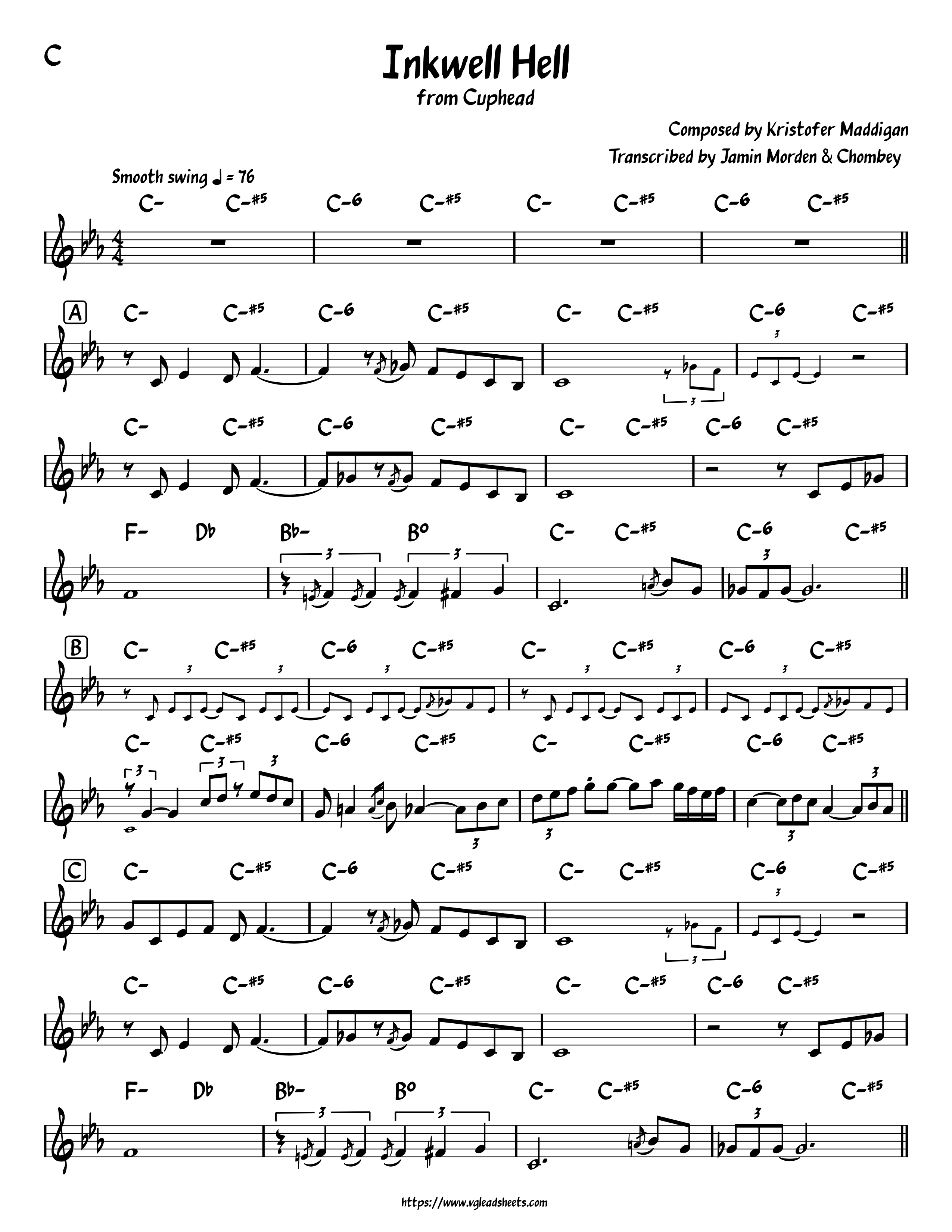 Cuphead - Inkwell Hell | VGLeadSheets.com - Lead Sheets by Gamers, for ...