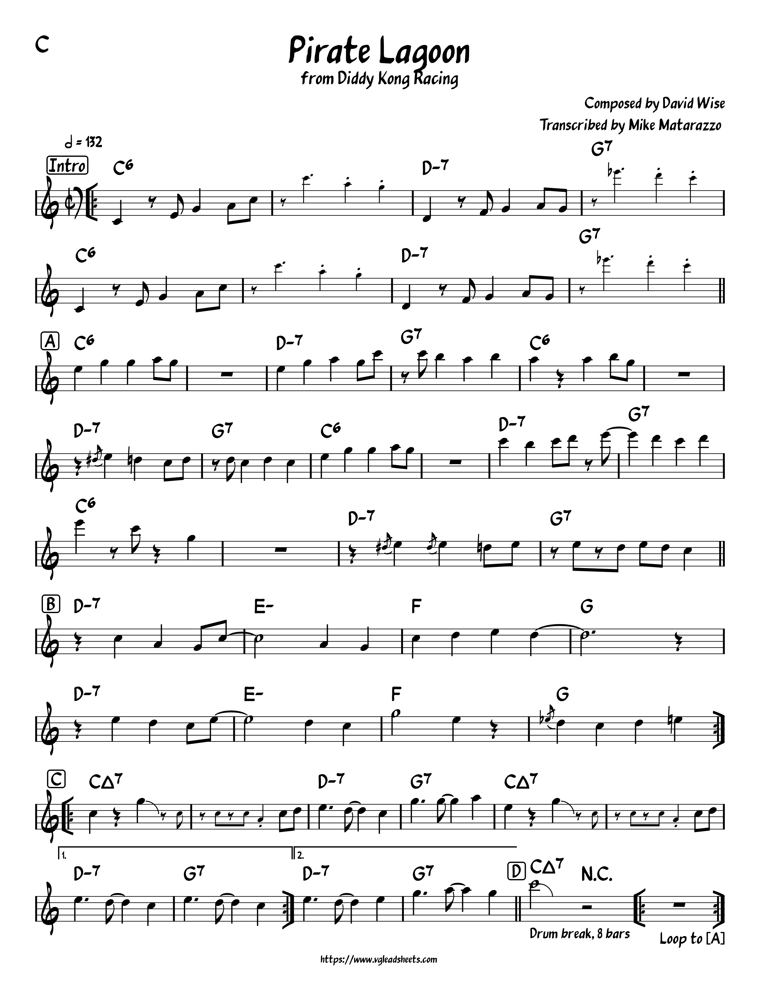 Diddy Kong Racing - Pirate Lagoon | VGLeadSheets.com - Lead Sheets by ...