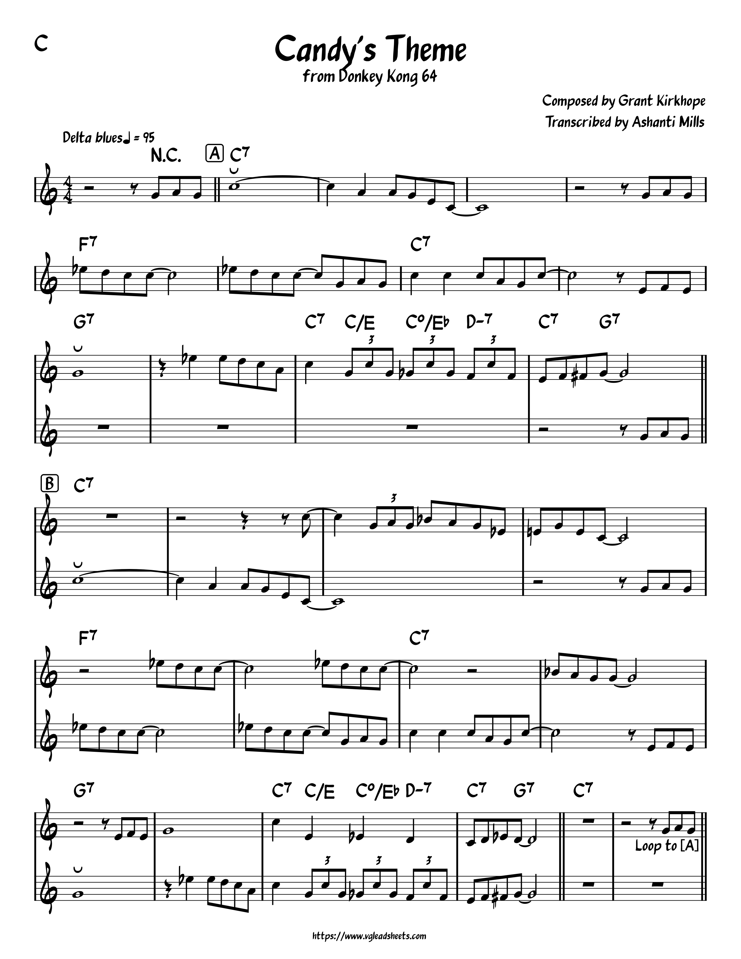 Donkey Kong 64 - Candy's Theme | VGLeadSheets.com - Lead Sheets by ...