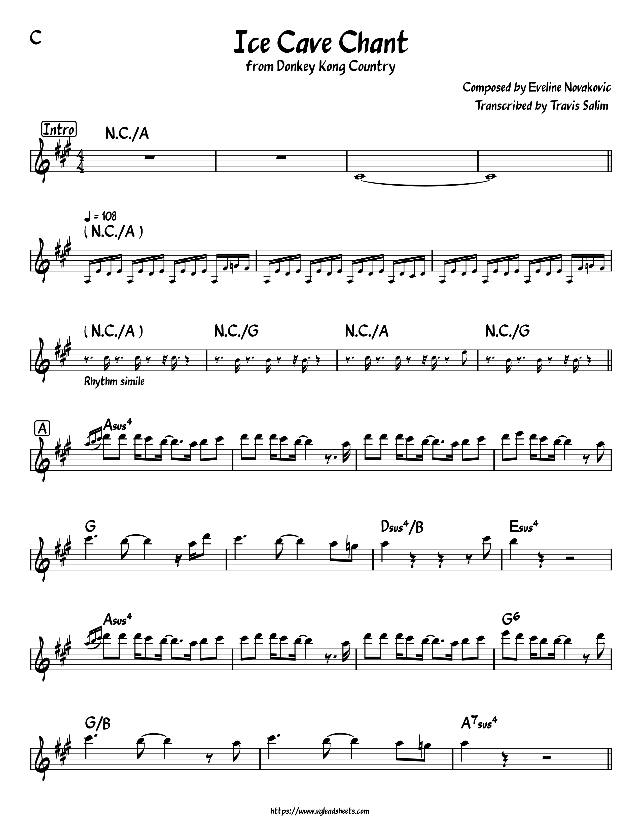Donkey Kong Country - Ice Cave Chant | VGLeadSheets.com - Lead Sheets ...