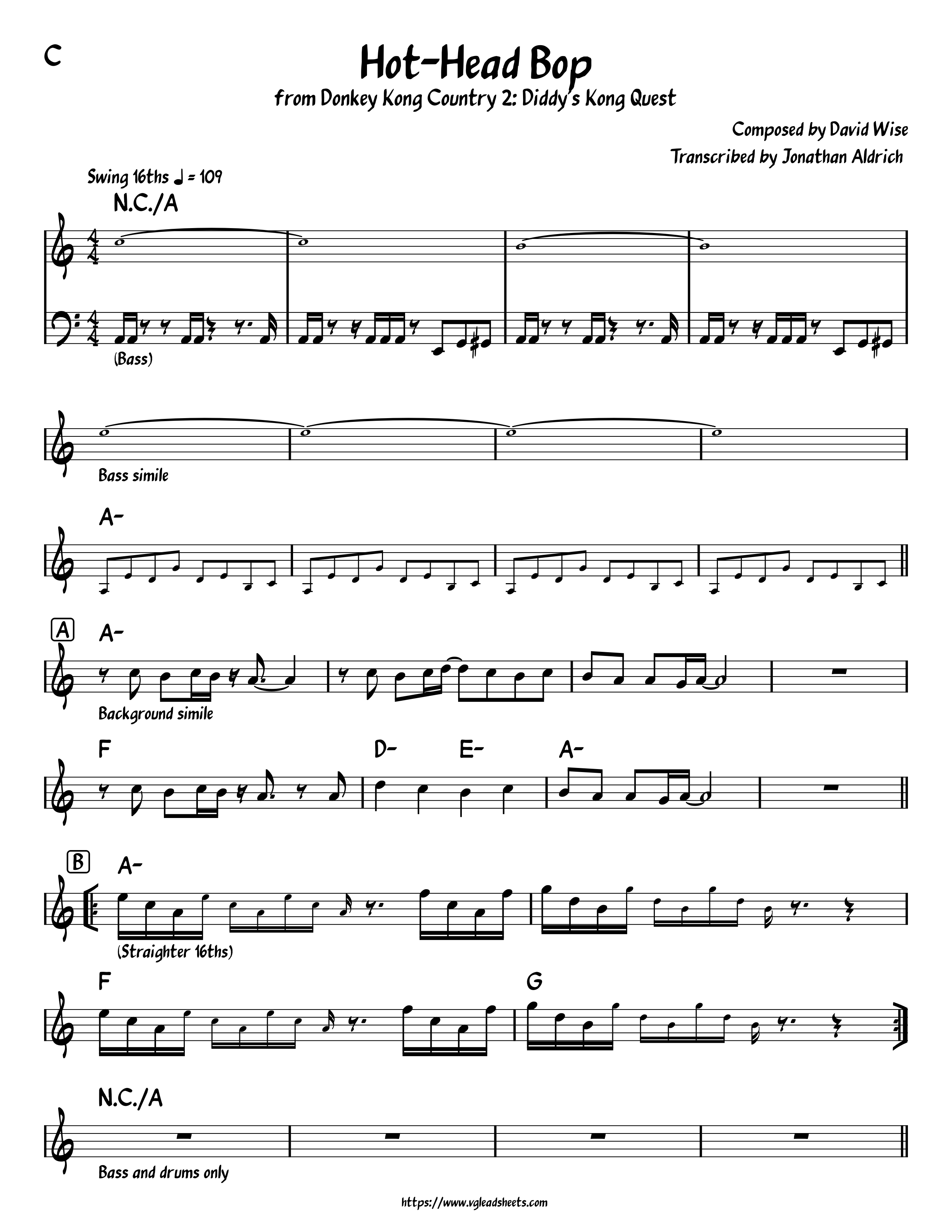 Donkey Kong Country 2: Diddy's Kong Quest - Hot-Head Bop | VGLeadSheets ...