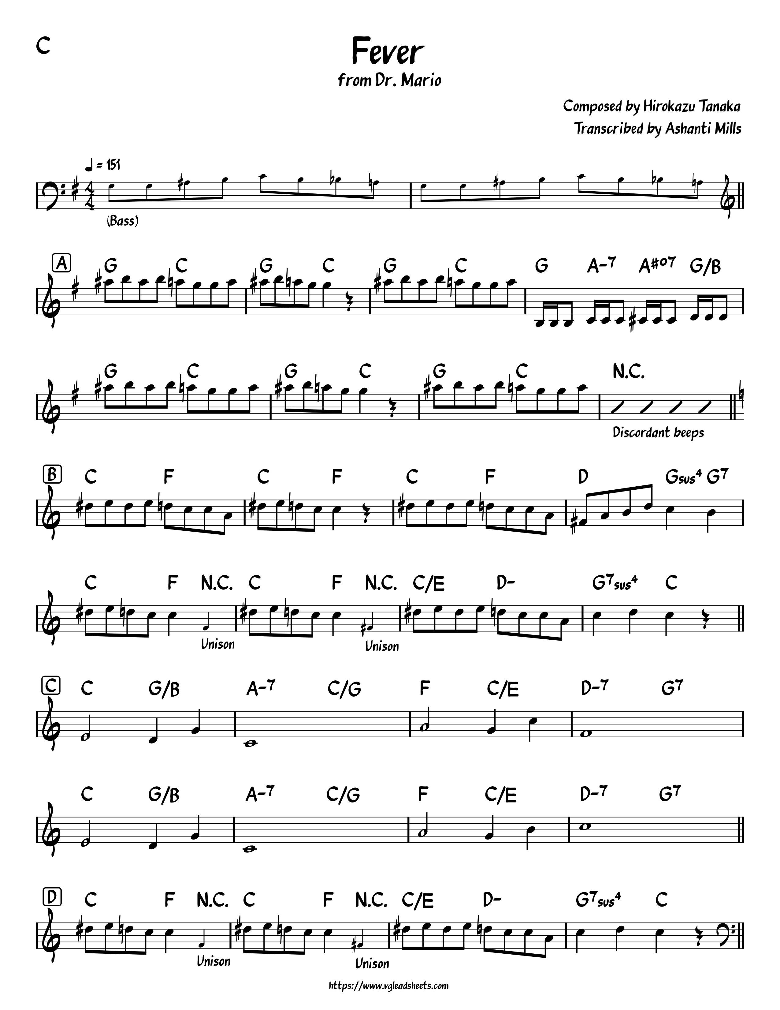 Dr. Mario - Fever | VGLeadSheets.com - Lead Sheets by Gamers, for Everybody