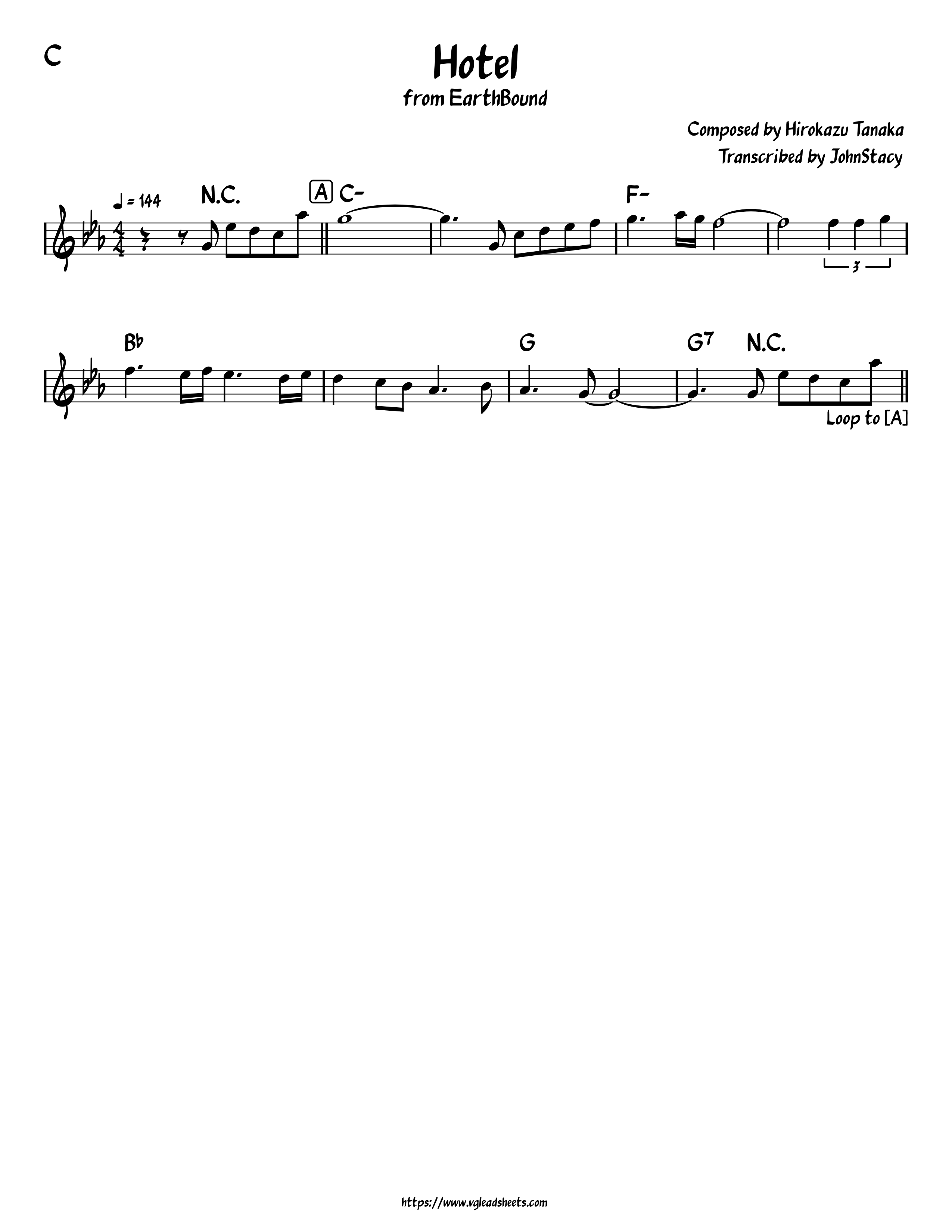 EarthBound - Hotel | VGLeadSheets.com - Lead Sheets by Gamers, for ...