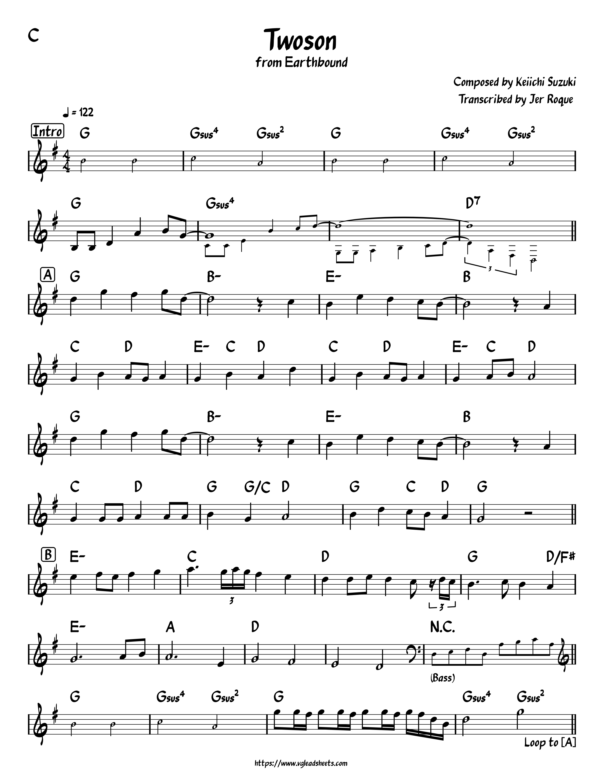 EarthBound - Twoson | VGLeadSheets.com - Lead Sheets by Gamers, for ...