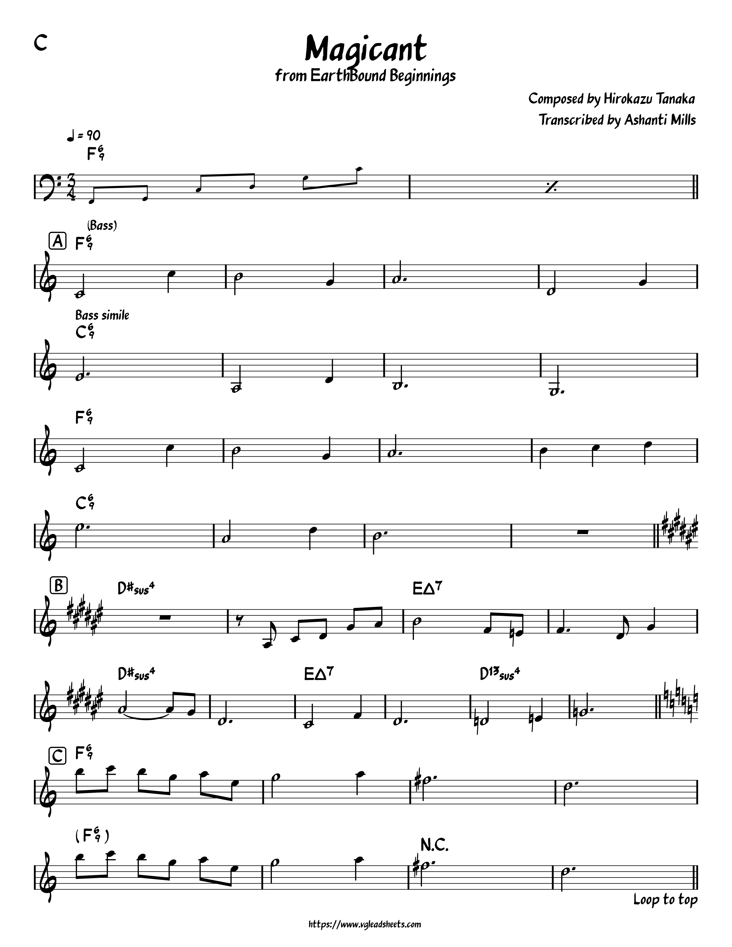 EarthBound Beginnings - Magicant | VGLeadSheets.com - Lead Sheets by ...
