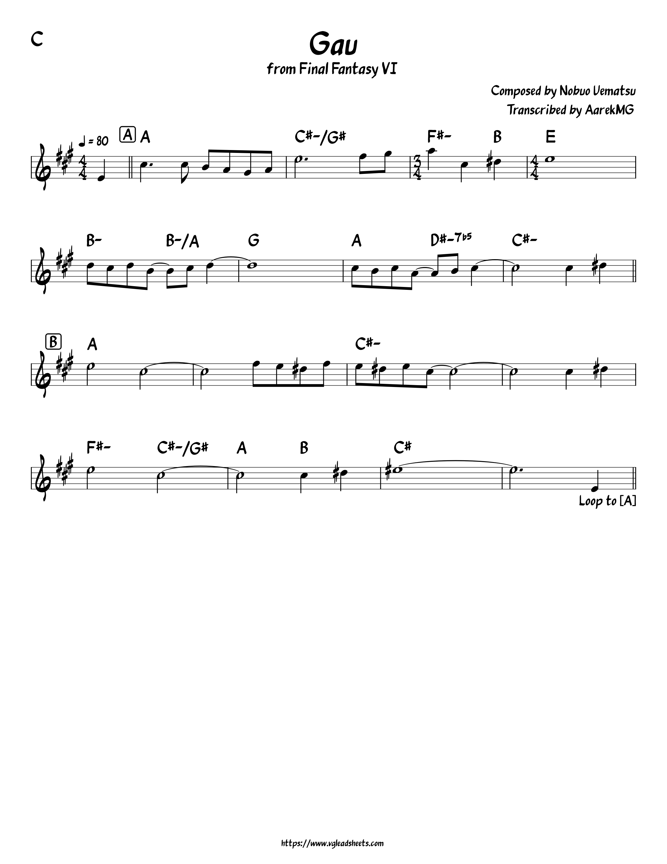 Final Fantasy VI - Gau | VGLeadSheets.com - Lead Sheets by Gamers, for ...