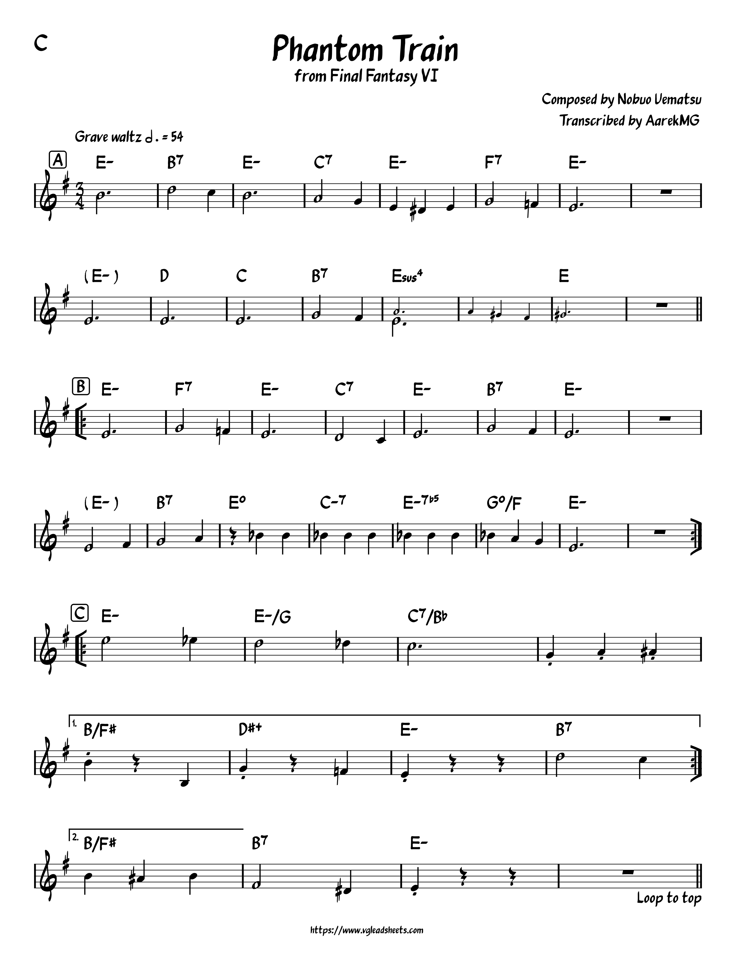 Final Fantasy VI - Phantom Train | VGLeadSheets.com - Lead Sheets by ...