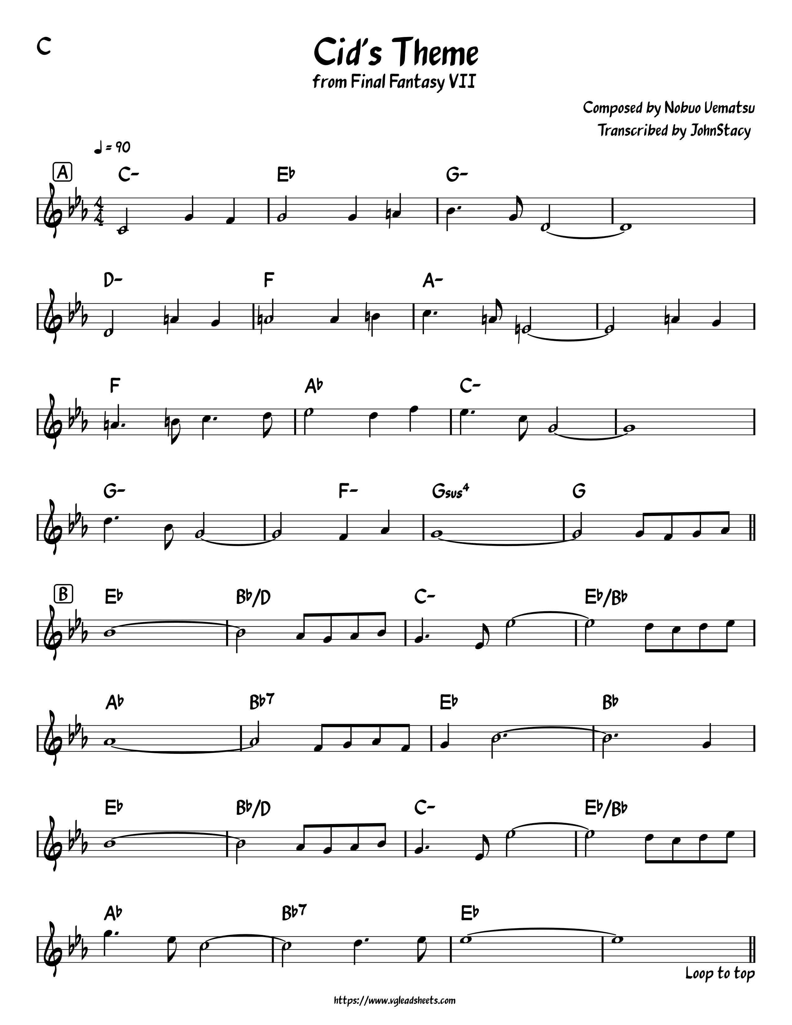Final Fantasy VII - Cid's Theme | VGLeadSheets.com - Lead Sheets by ...