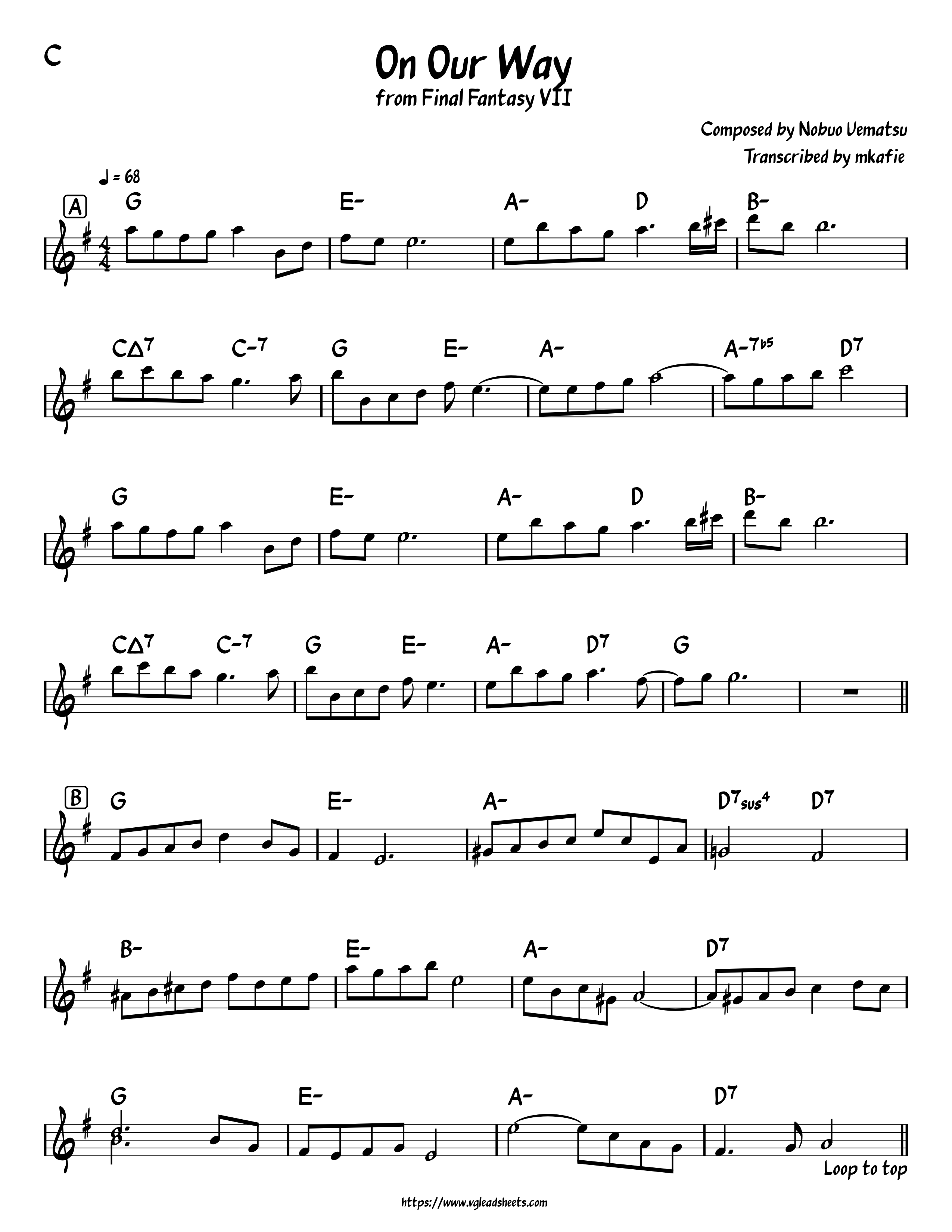 Final Fantasy VII - On Our Way | VGLeadSheets.com - Lead Sheets by ...