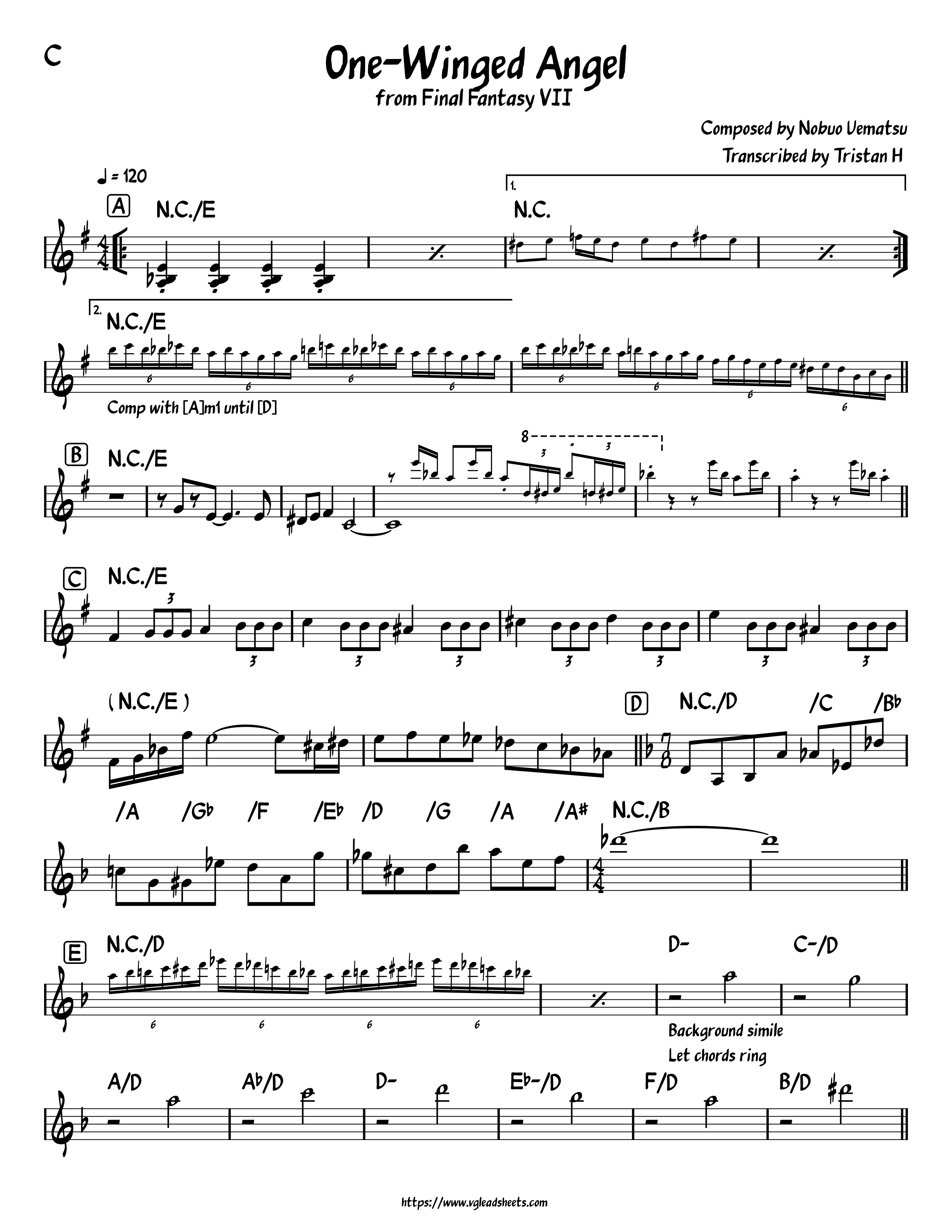 Final Fantasy VII - One-Winged Angel | VGLeadSheets.com - Lead Sheets ...