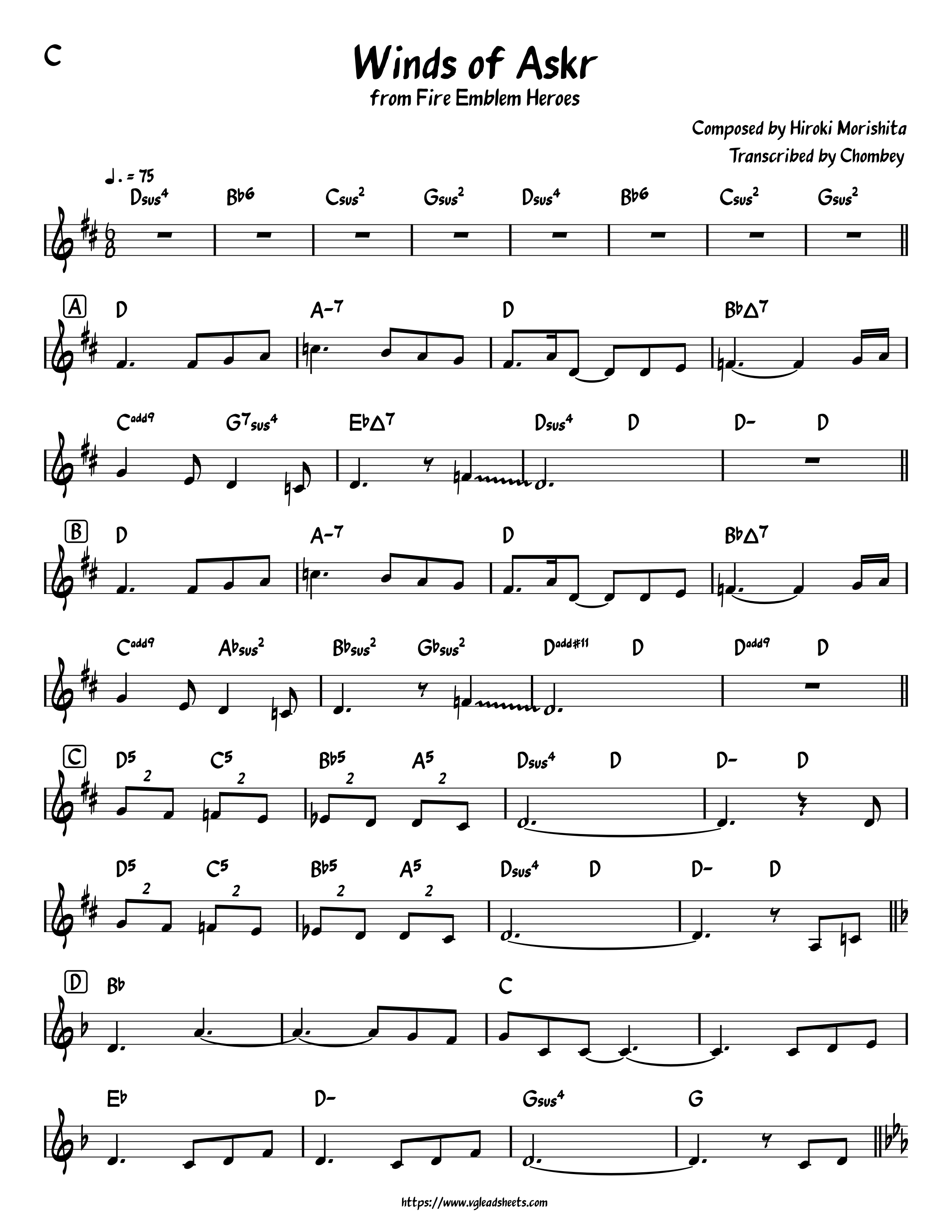 Fire Emblem Heroes - Winds of Askr | VGLeadSheets.com - Lead Sheets by ...