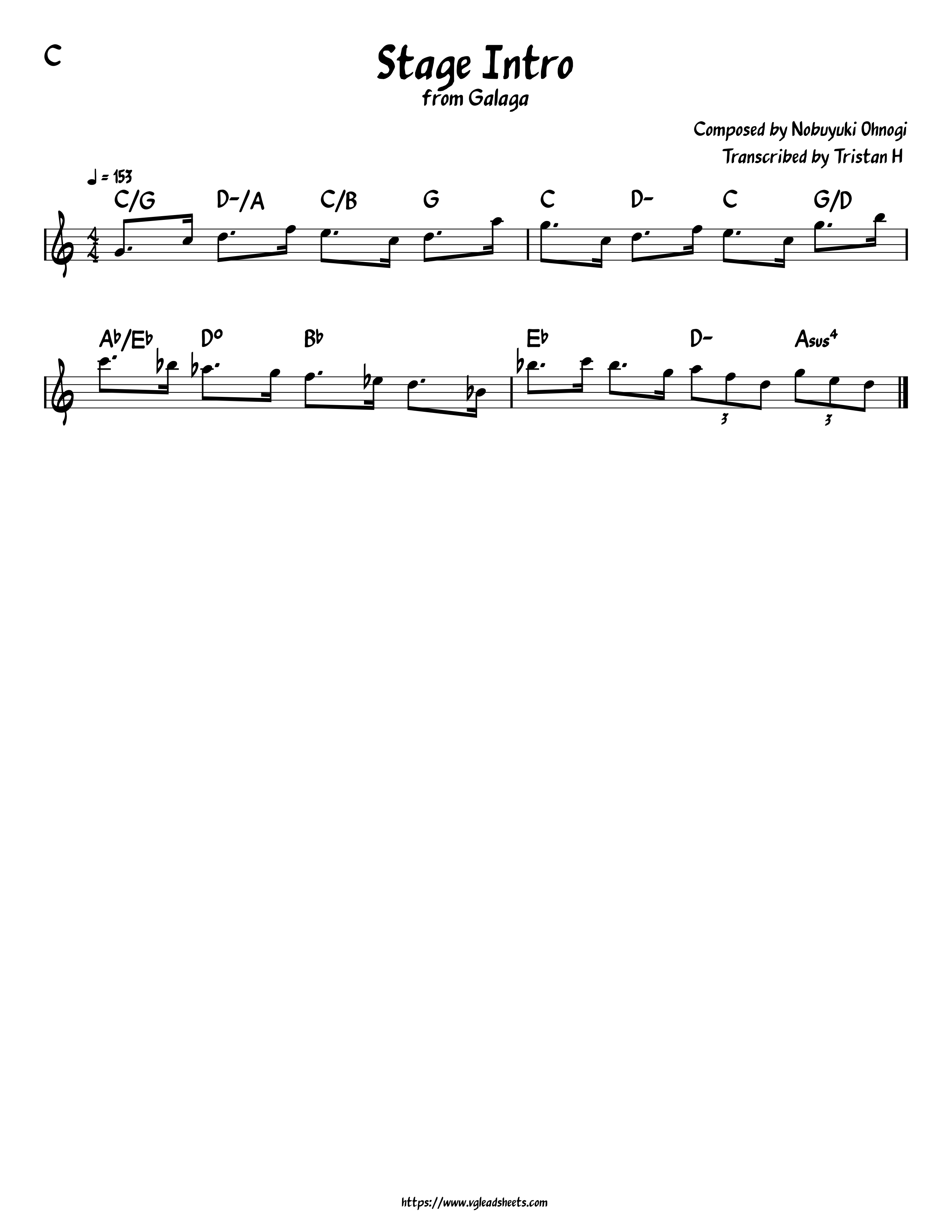 Galaga - Stage Intro | VGLeadSheets.com - Lead Sheets by Gamers, for ...