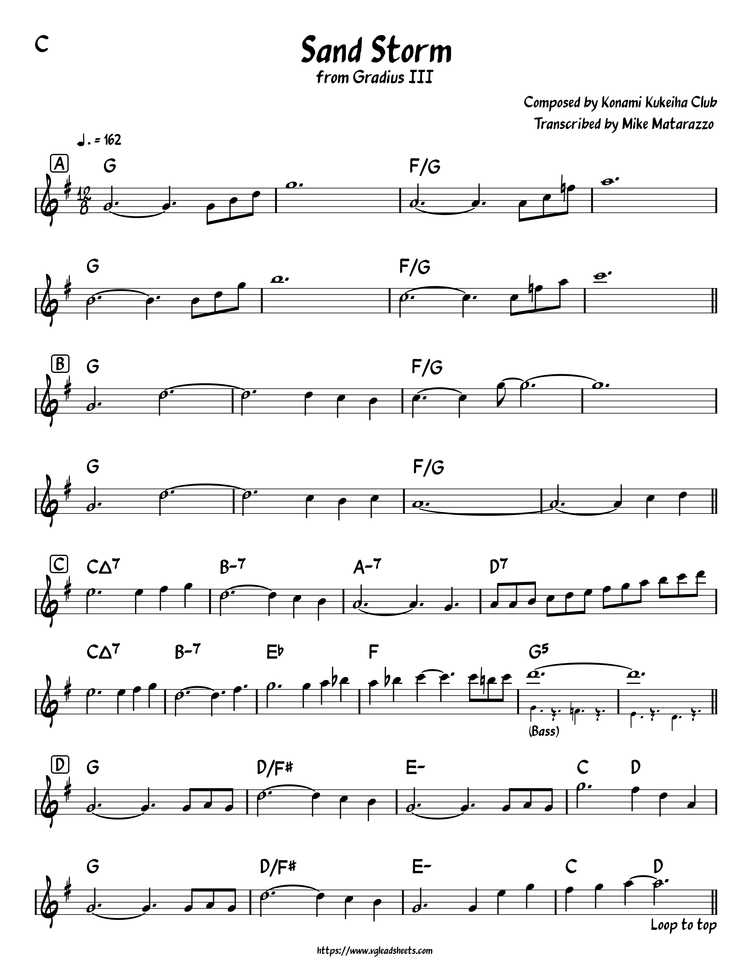 Gradius III - Sand Storm | VGLeadSheets.com - Lead Sheets by Gamers ...