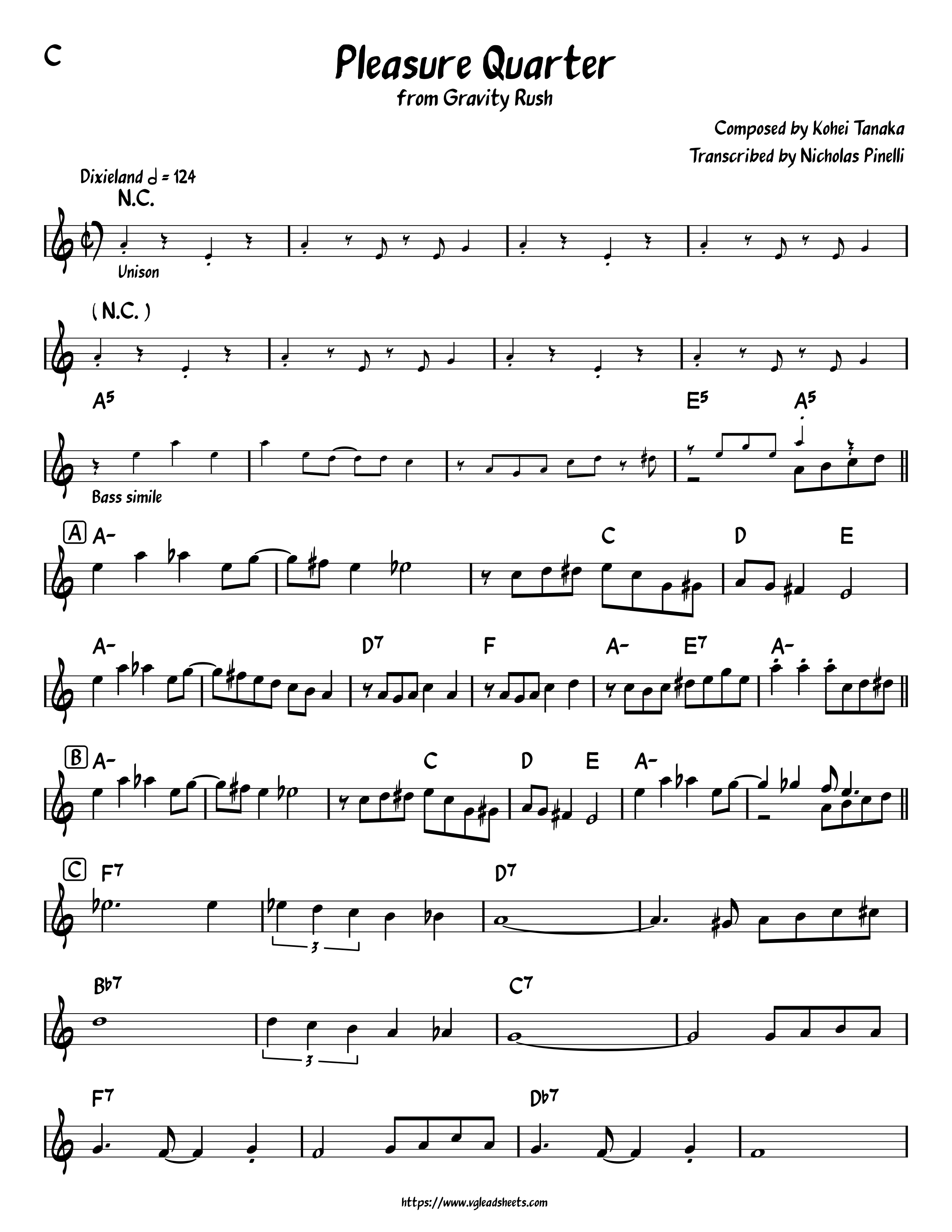 Gravity Rush - Pleasure Quarter | VGLeadSheets.com - Lead Sheets by ...