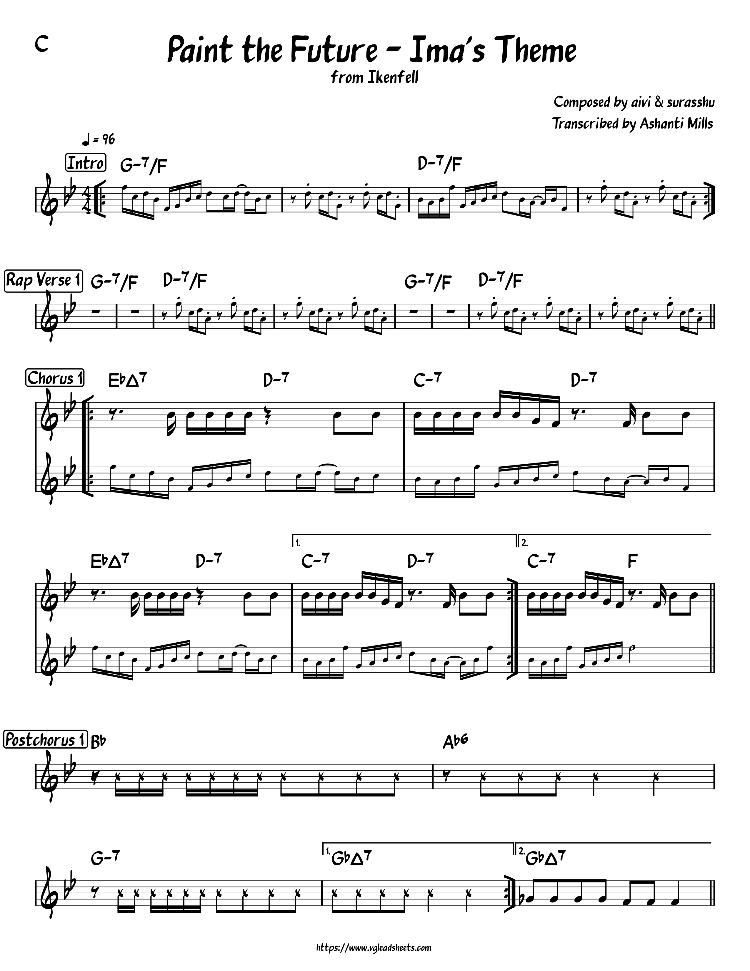 Ikenfell - Paint the Future - Ima's Theme | VGLeadSheets.com - Lead ...
