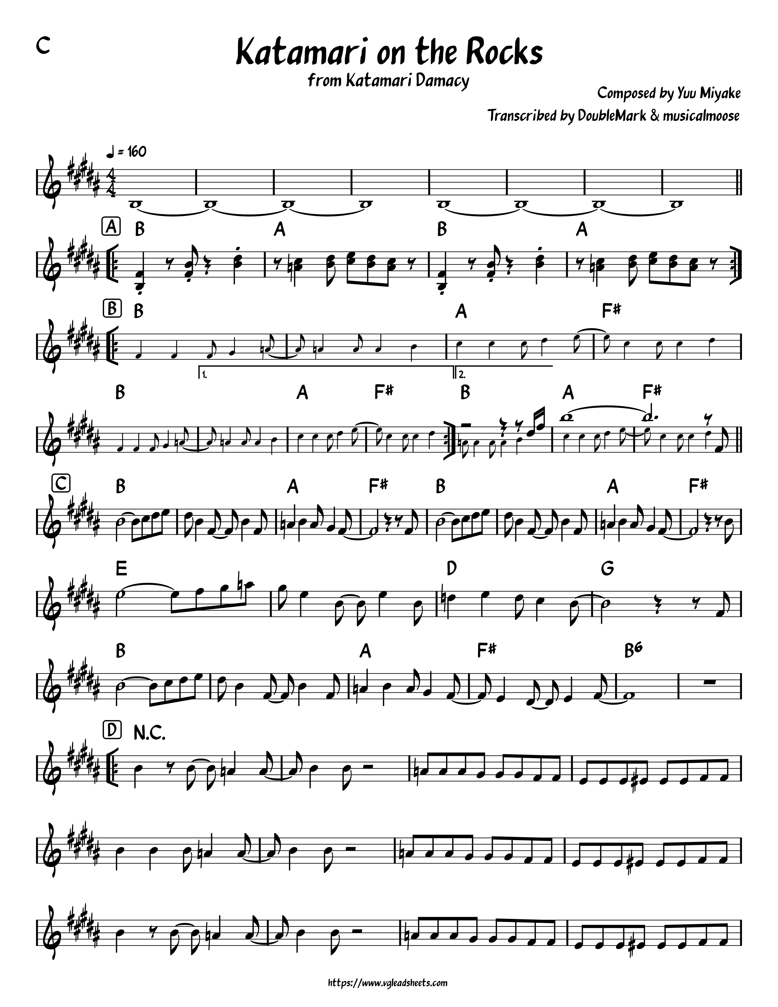 Katamari Damacy - Katamari On the Rocks | VGLeadSheets.com - Lead ...