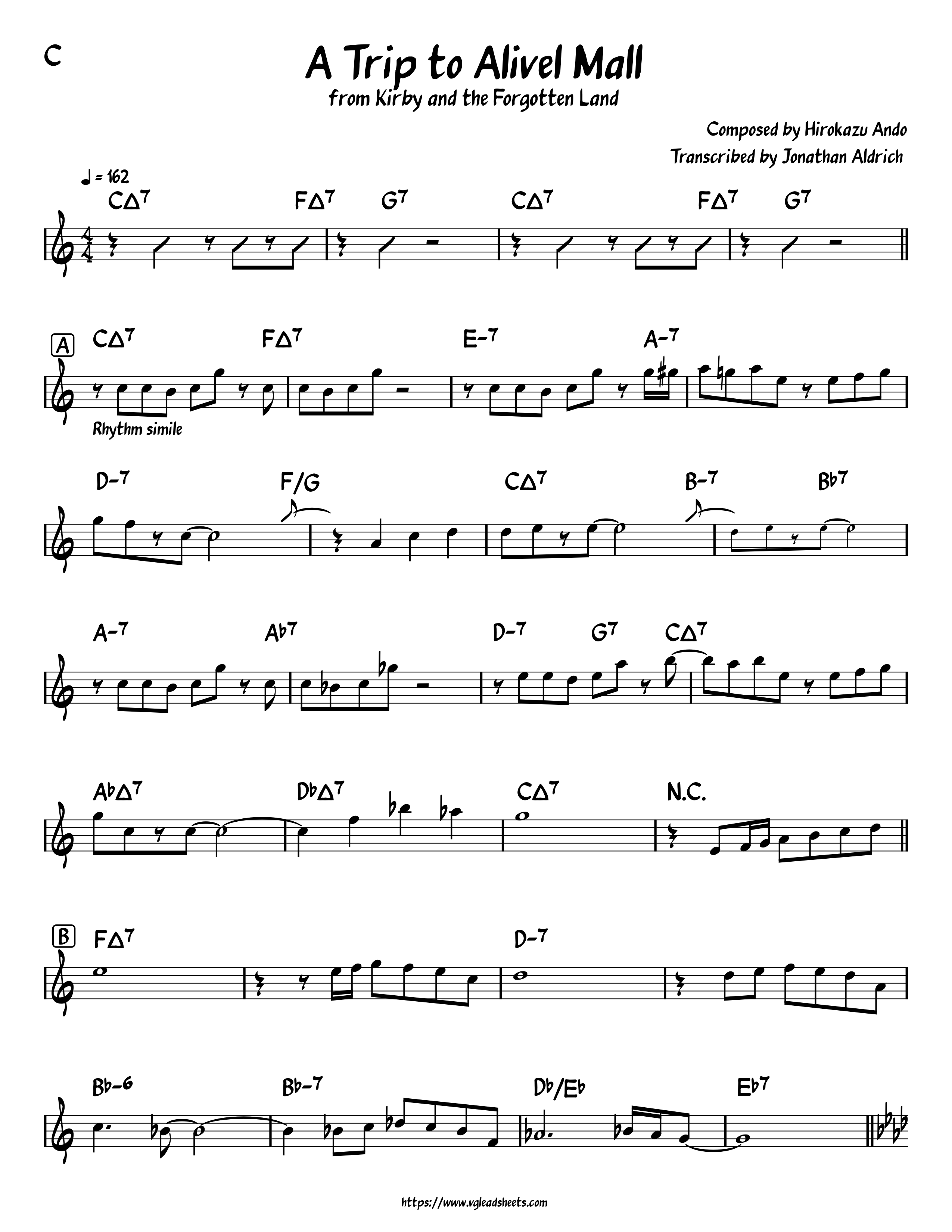 Kirby and the Forgotten Land - A Trip to Alivel Mall | VGLeadSheets.com ...