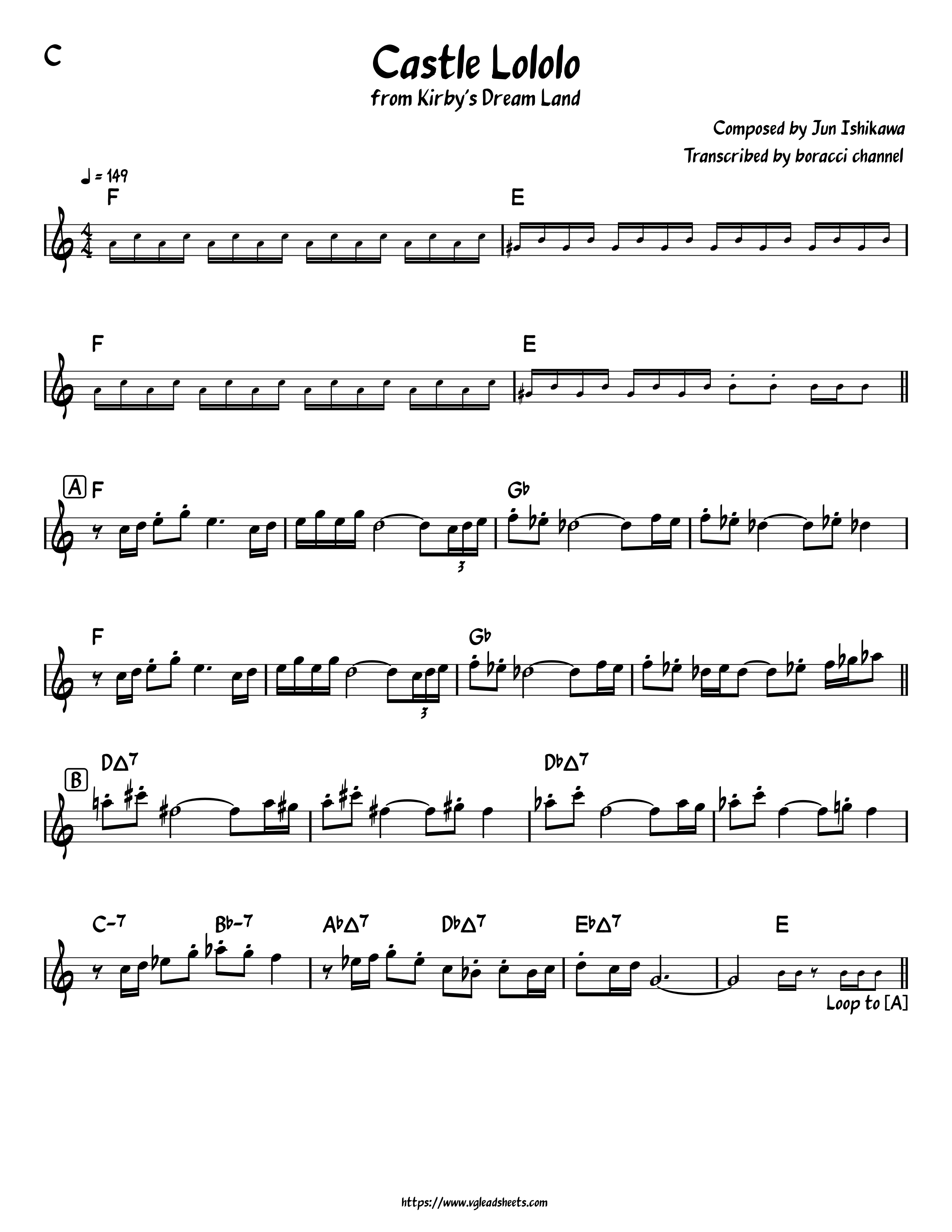 Kirby's Dream Land - Castle Lololo | VGLeadSheets.com - Lead Sheets by ...