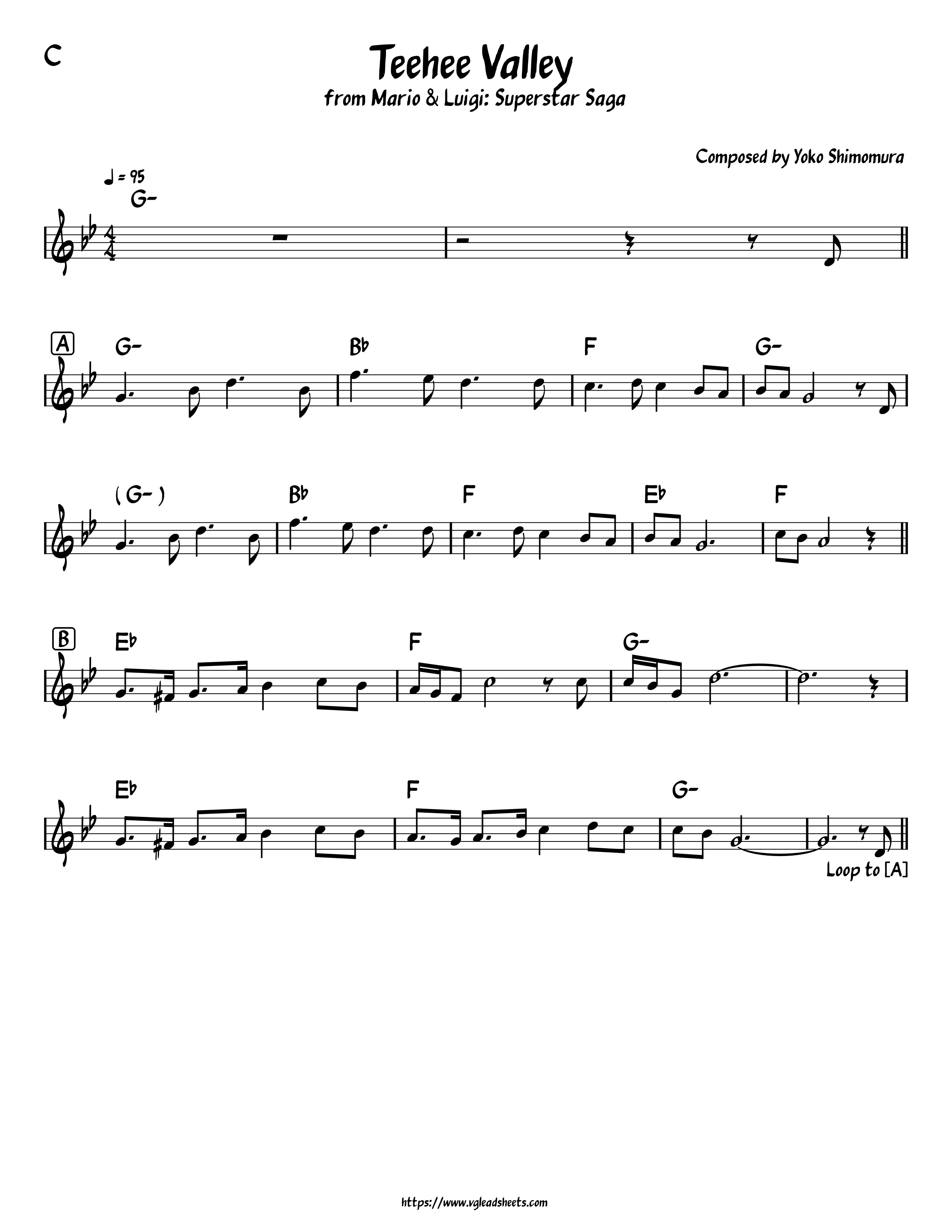 Mario & Luigi: Superstar Saga - Teehee Valley | VGLeadSheets.com - Lead ...