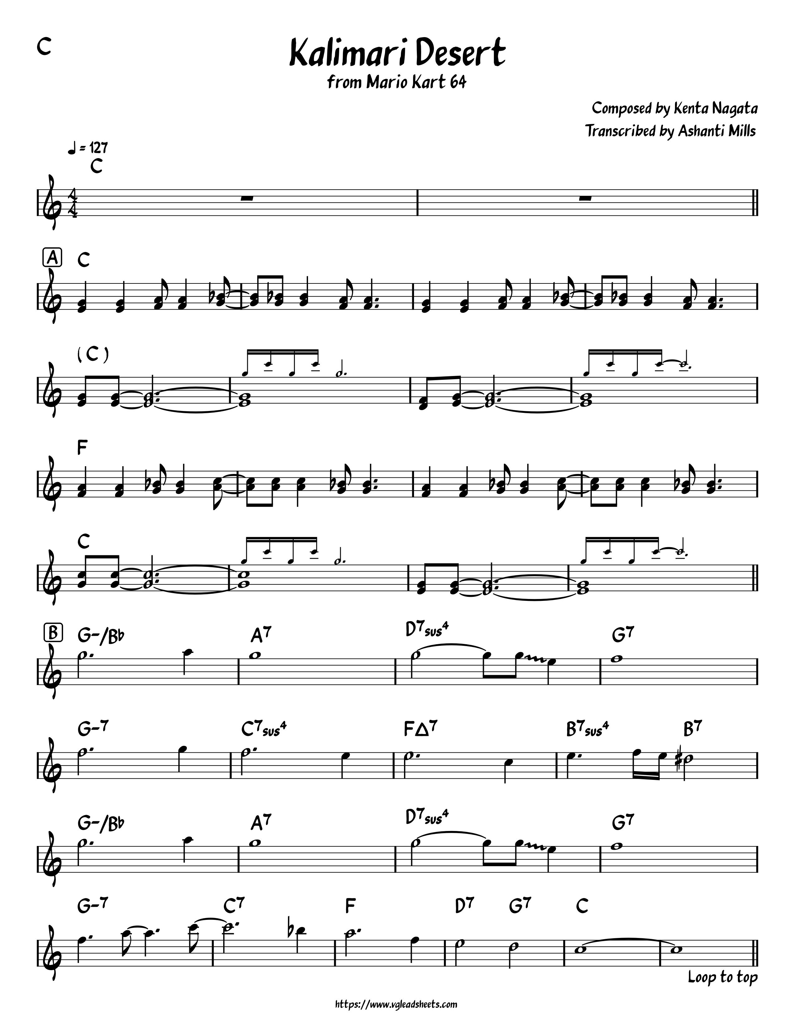 Mario Kart 64 - Kalimari Desert | VGLeadSheets.com - Lead Sheets by ...