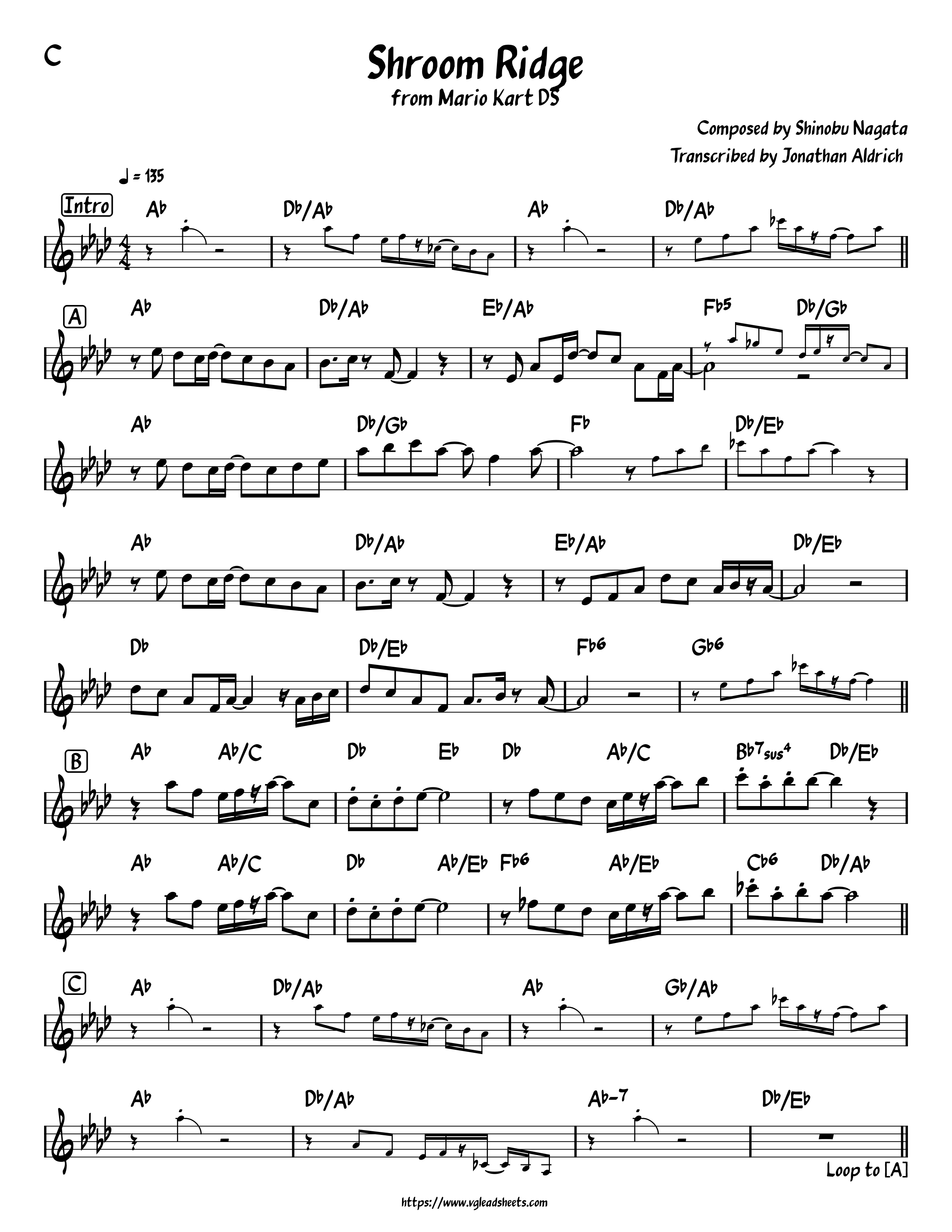 Mario Kart DS - Shroom Ridge | VGLeadSheets.com - Lead Sheets by Gamers ...