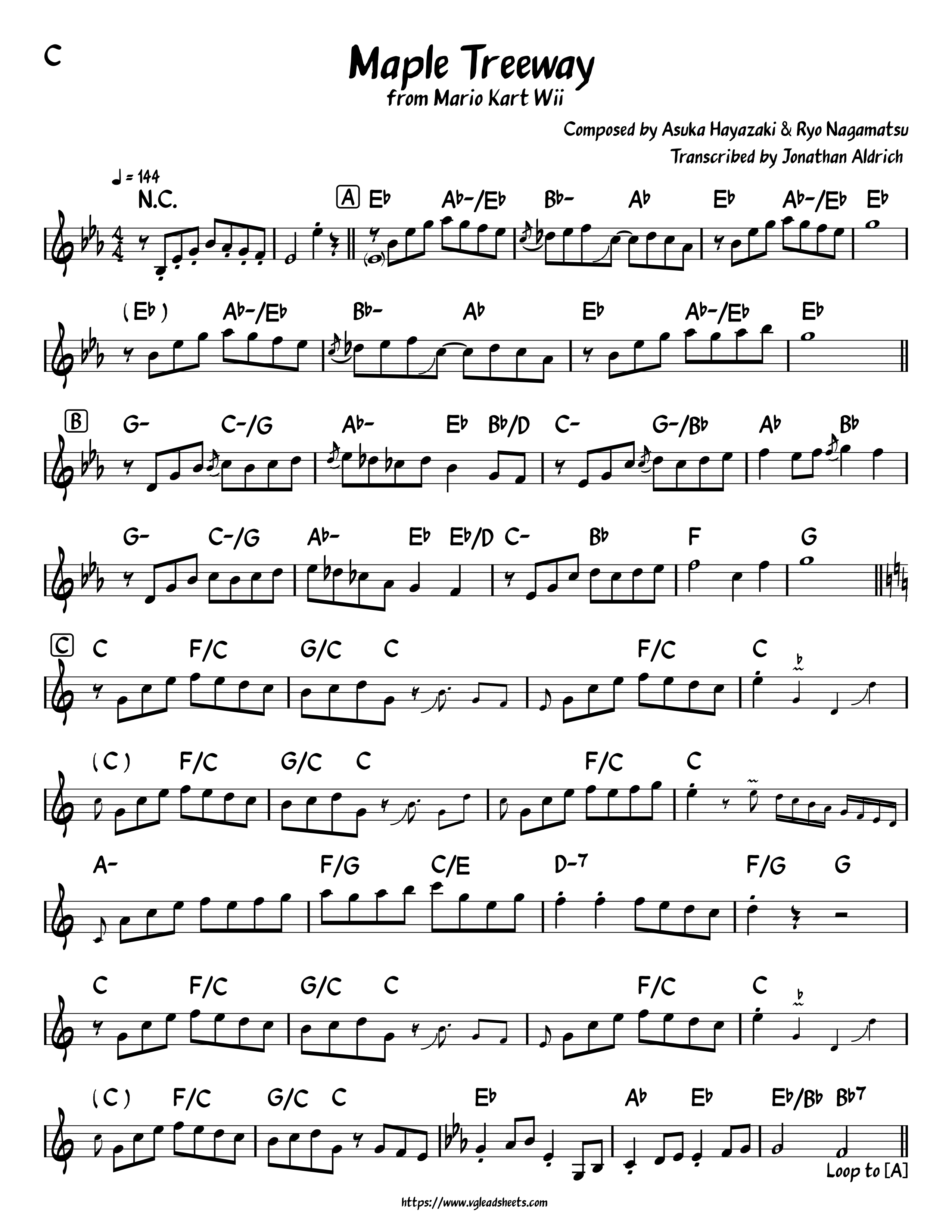 Mario Kart Wii - Maple Treeway | VGLeadSheets.com - Lead Sheets by ...