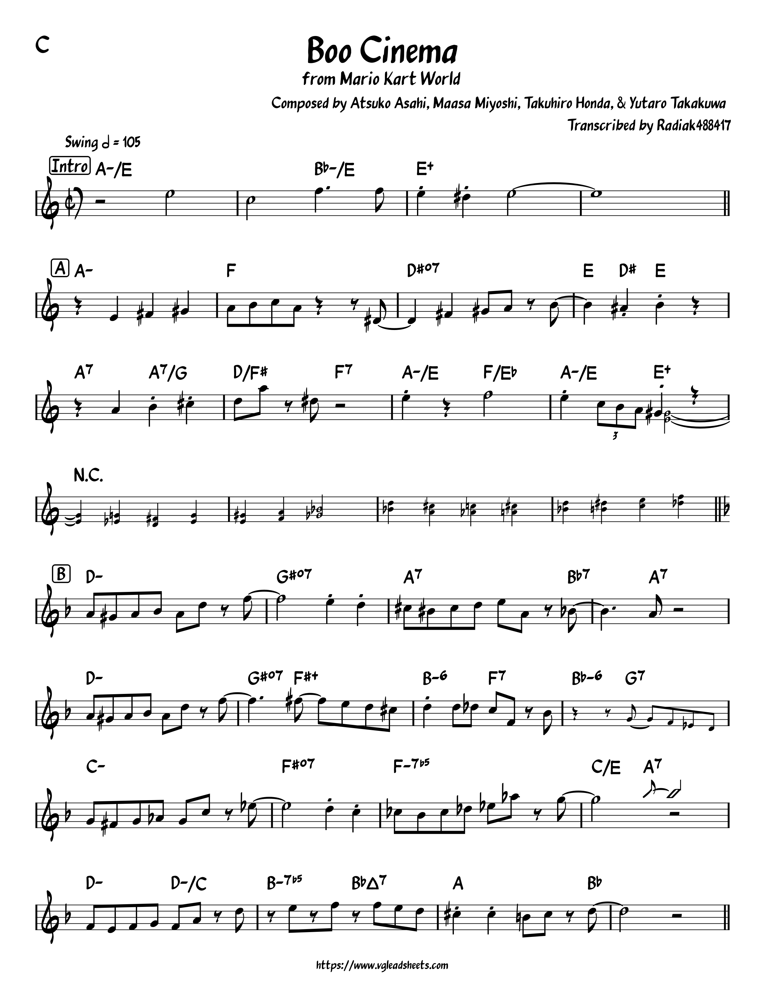 Mario Kart World - Boo Cinema | VGLeadSheets.com - Lead Sheets by ...