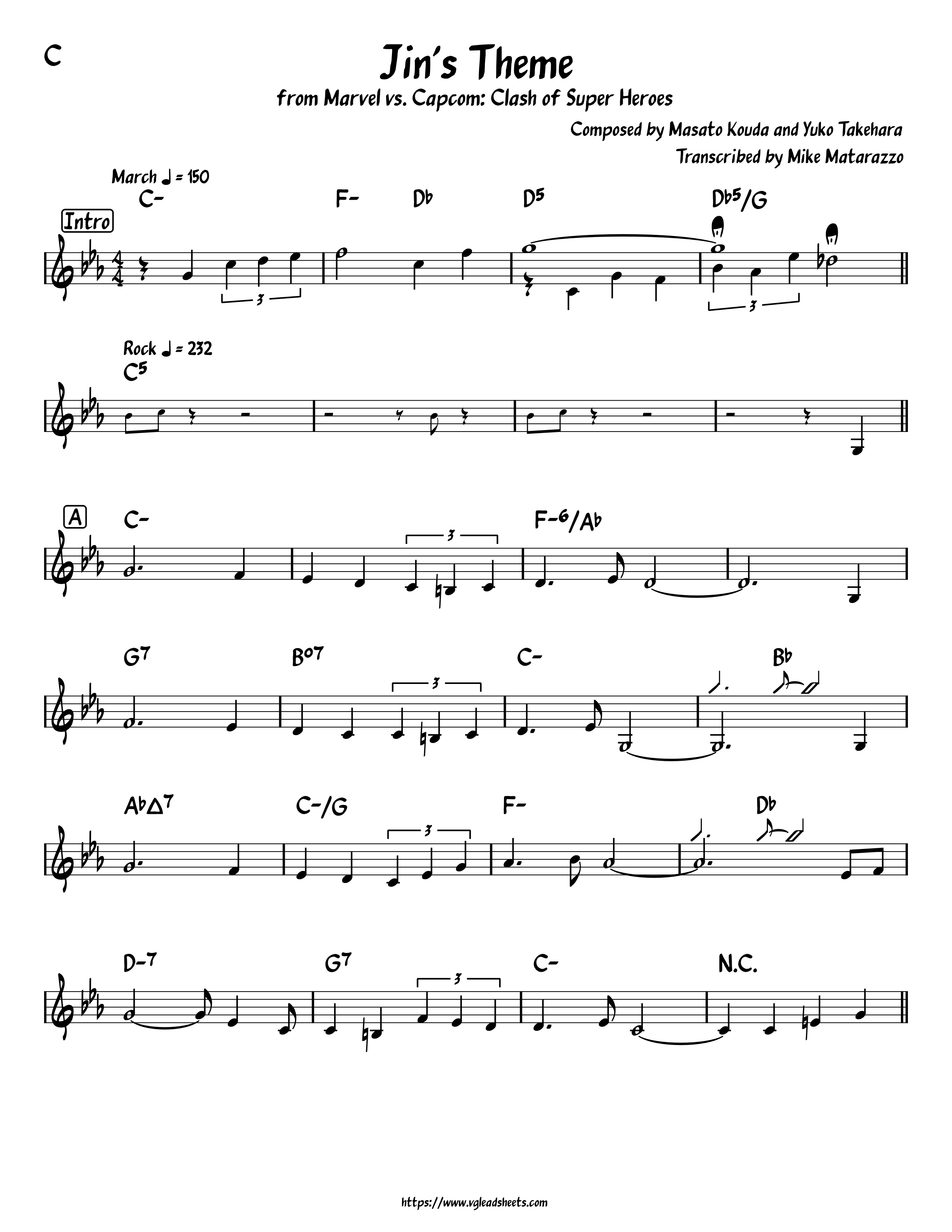 Marvel vs. Capcom: Clash of Super Heroes - Jin's Theme | VGLeadSheets ...