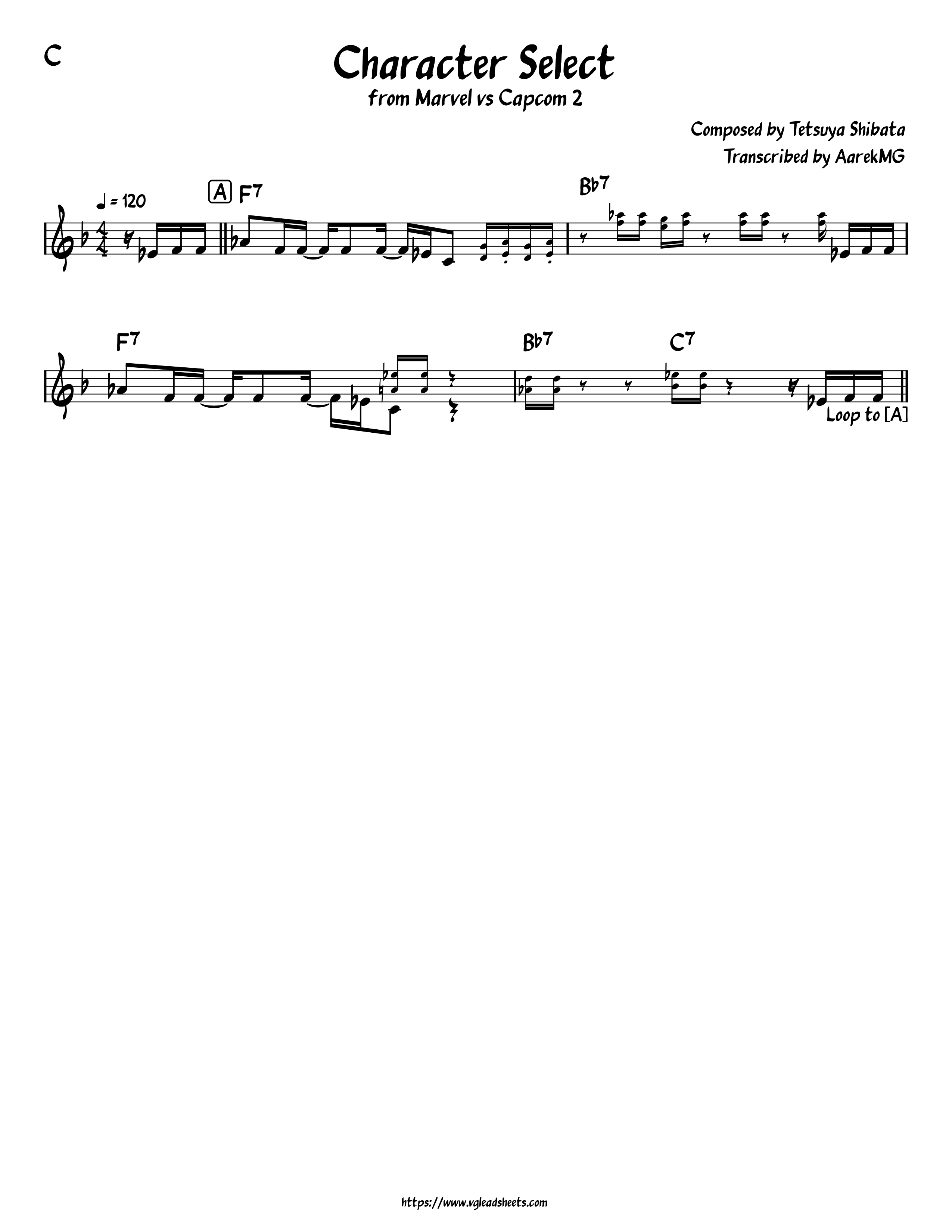 Marvel vs Capcom 2 - Character Select | VGLeadSheets.com - Lead Sheets ...