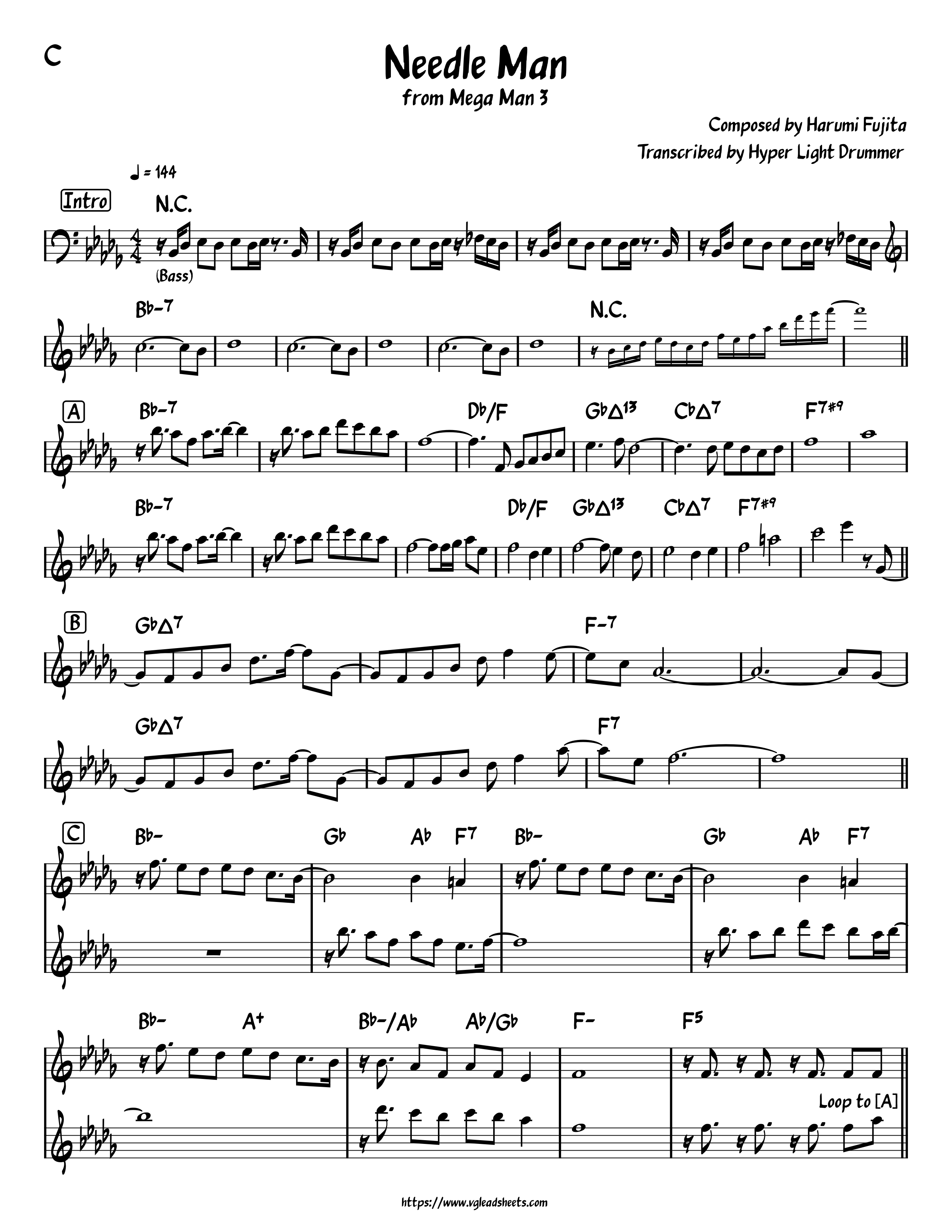 Mega Man 3 - Needle Man | VGLeadSheets.com - Lead Sheets by Gamers, for ...