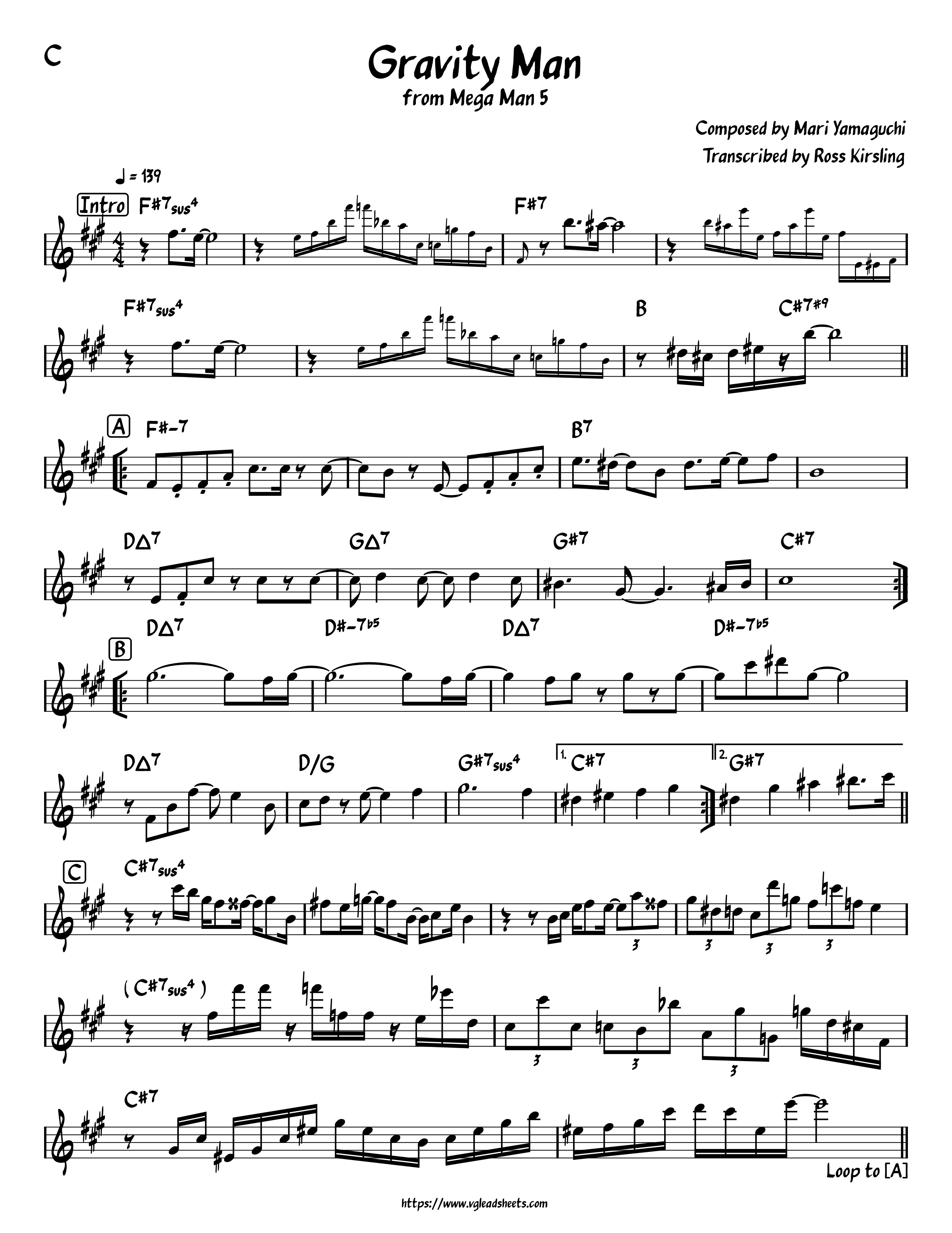 Mega Man 5 - Gravity Man | VGLeadSheets.com - Lead Sheets by Gamers ...