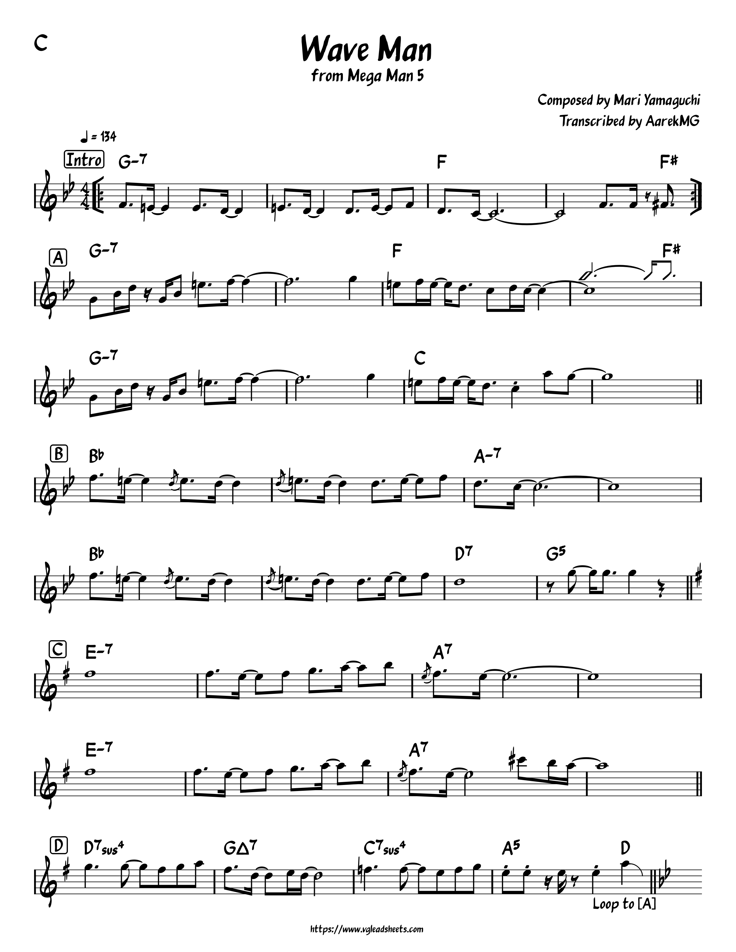 Mega Man 5 - Wave Man | VGLeadSheets.com - Lead Sheets by Gamers, for ...