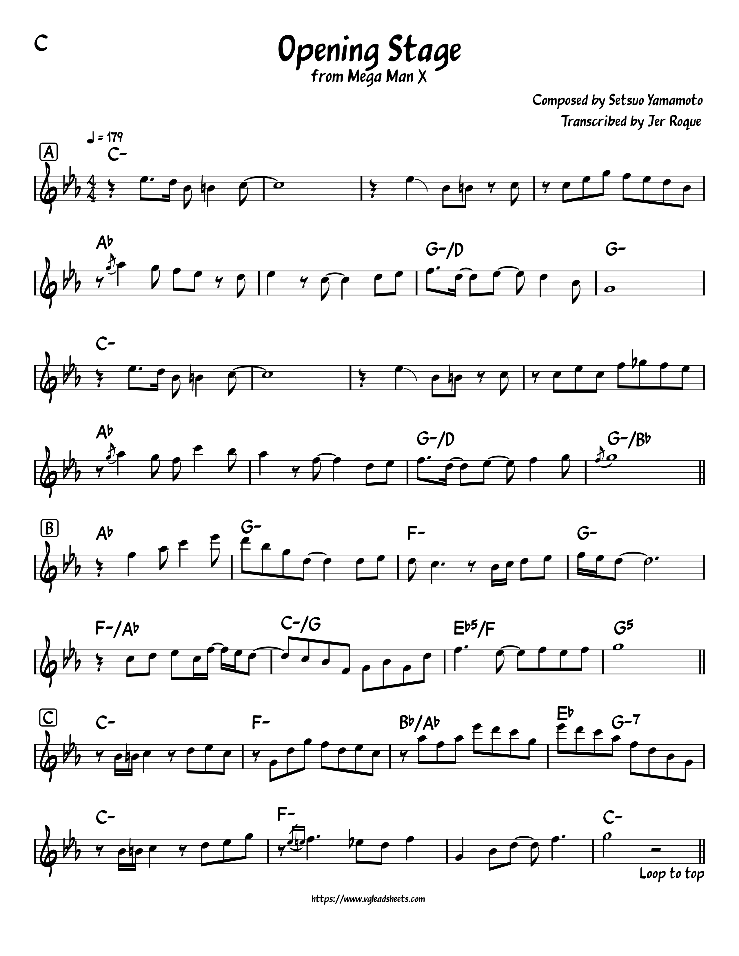 Mega Man X - Opening Stage | VGLeadSheets.com - Lead Sheets by Gamers ...