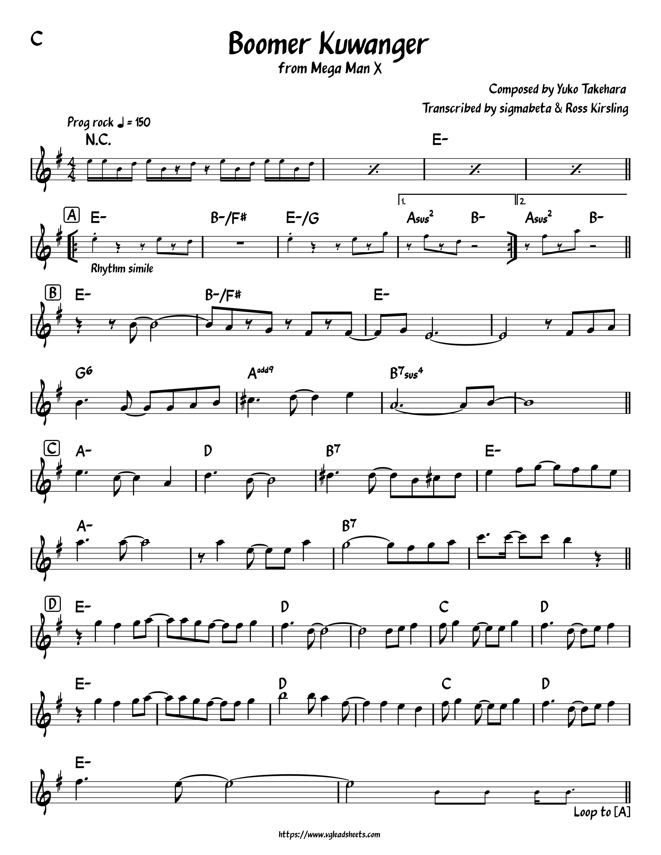 Mega Man X - Boomer Kuwanger | VGLeadSheets.com - Lead Sheets by Gamers ...