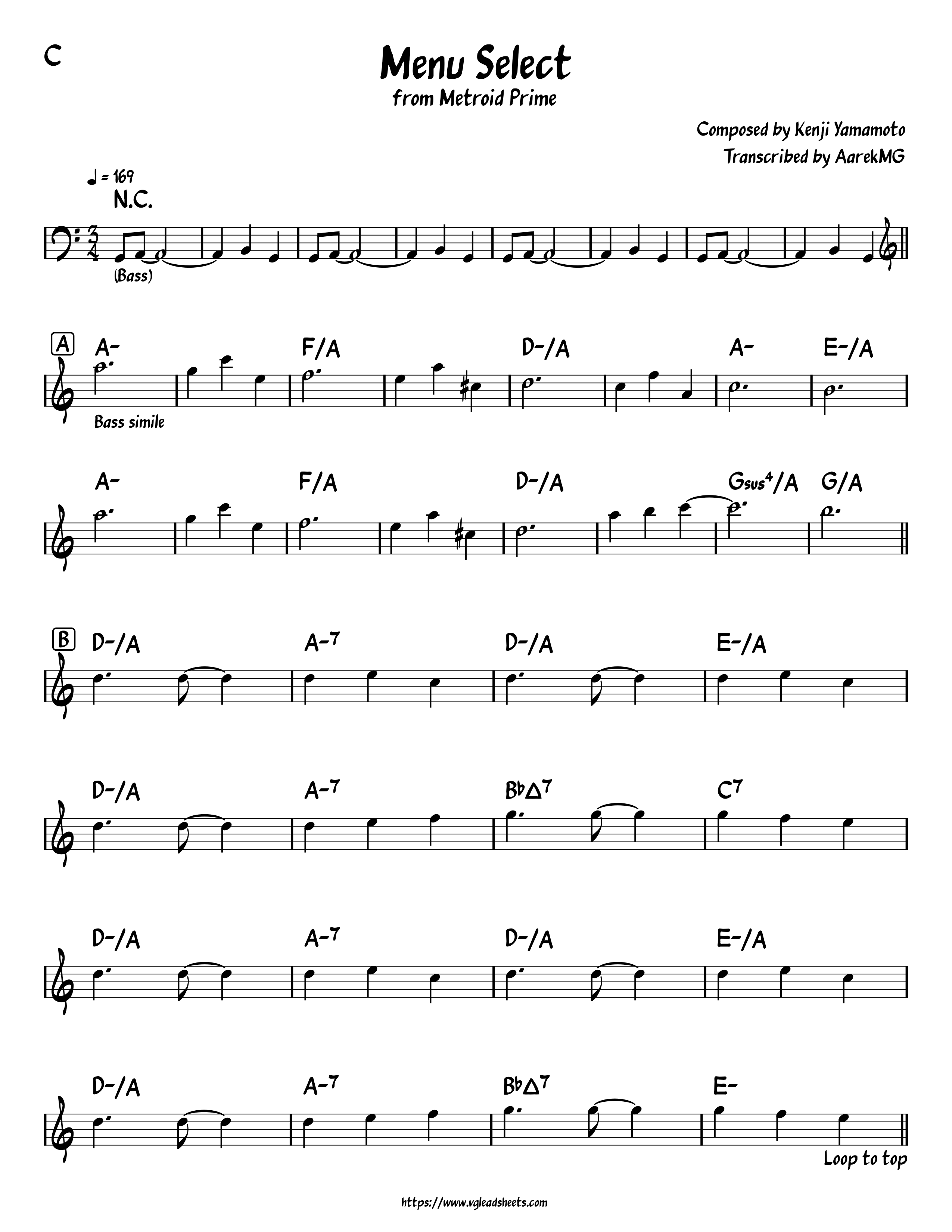 Metroid Prime - Menu Select | VGLeadSheets.com - Lead Sheets by Gamers ...