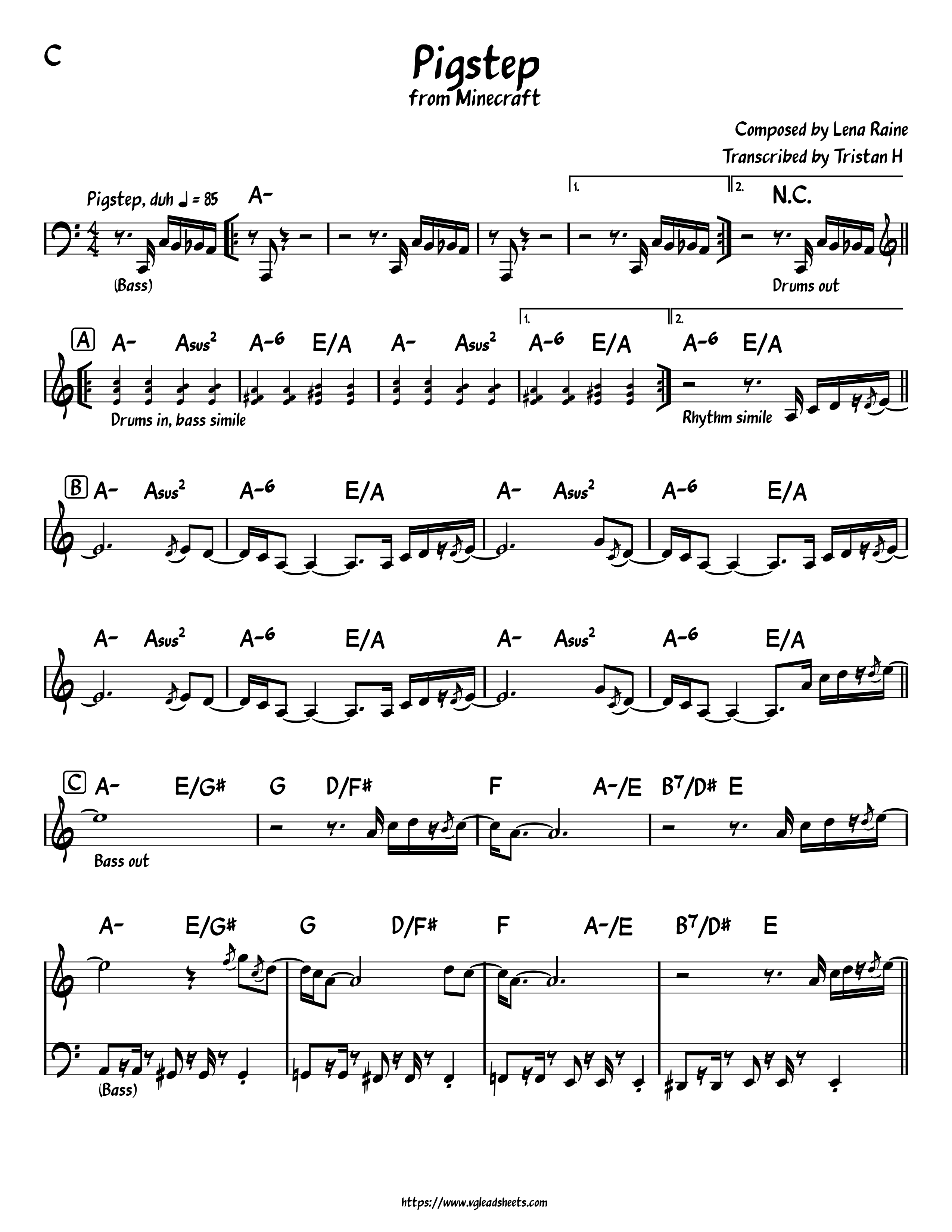 Minecraft - Pigstep | VGLeadSheets.com - Lead Sheets by Gamers, for ...