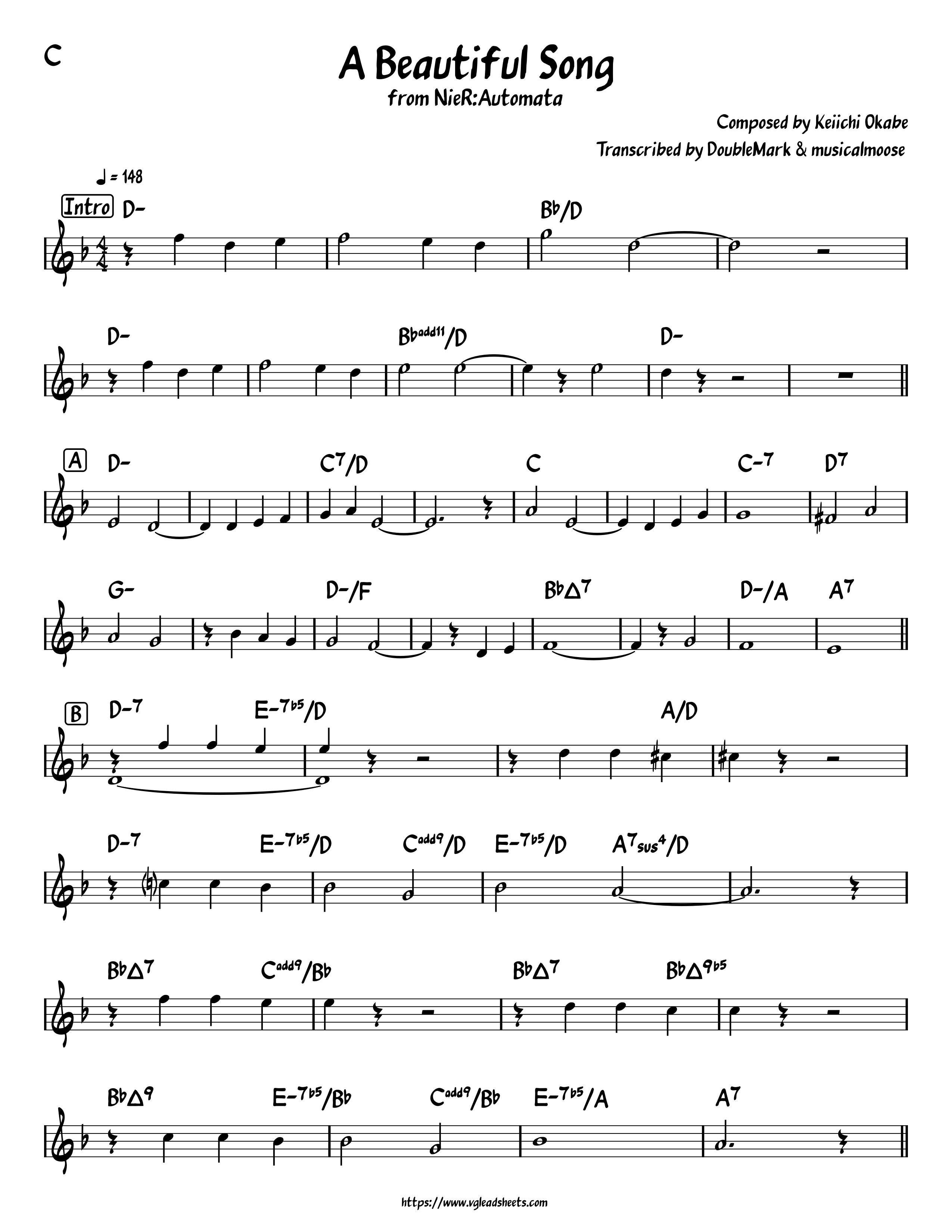 NieR:Automata - A Beautiful Song | VGLeadSheets.com - Lead Sheets by ...