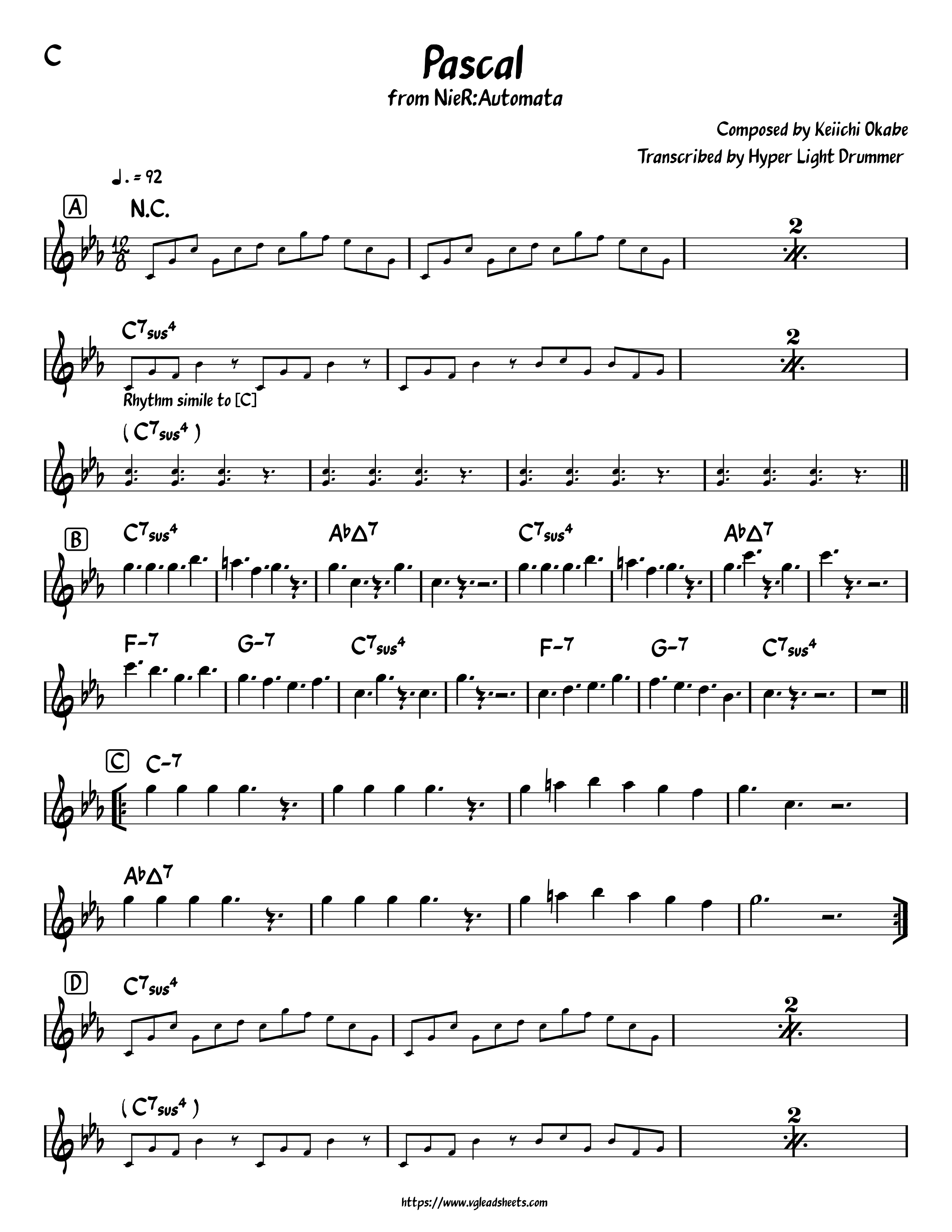 NieR:Automata - Pascal | VGLeadSheets.com - Lead Sheets by Gamers, for ...