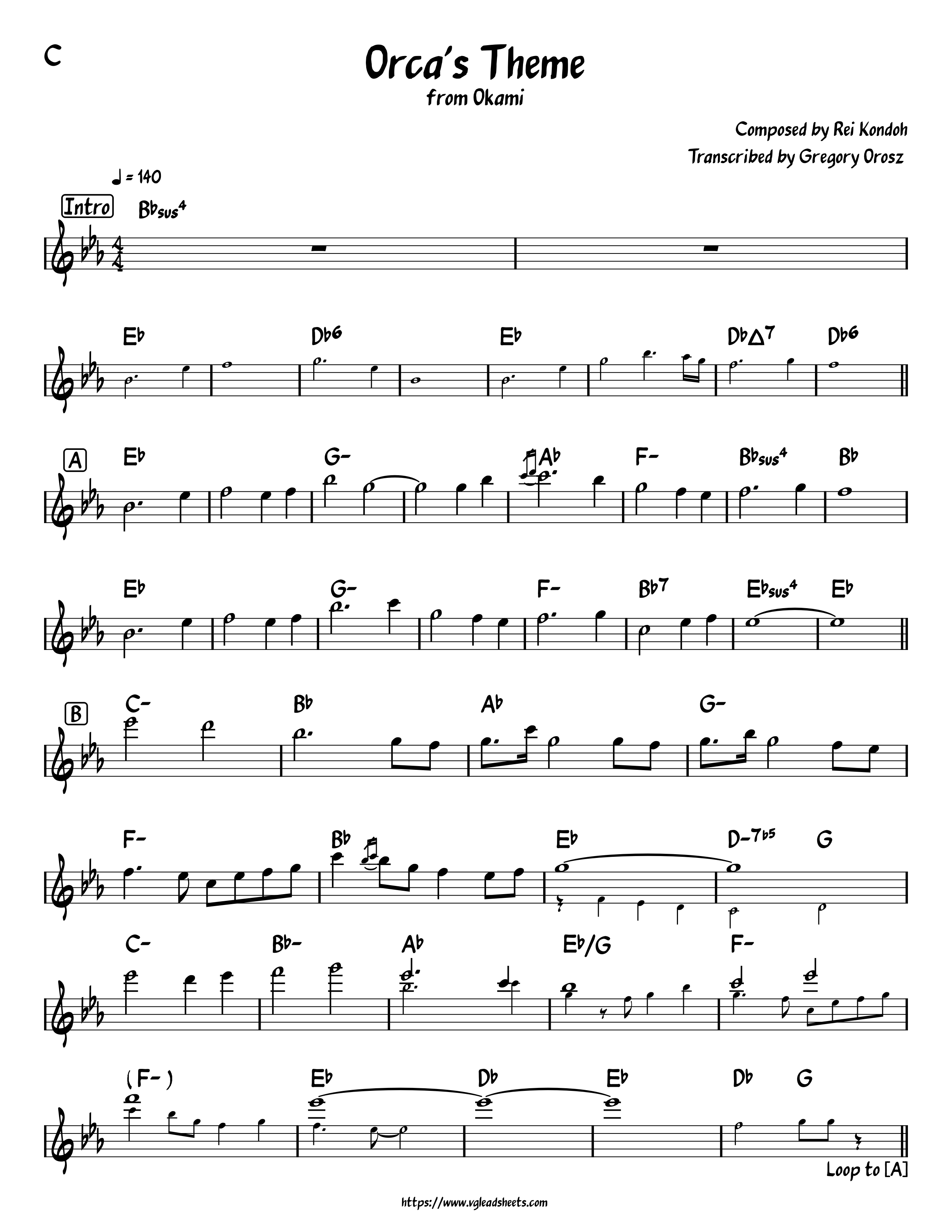 Okami - Orca's Theme | VGLeadSheets.com - Lead Sheets by Gamers, for ...