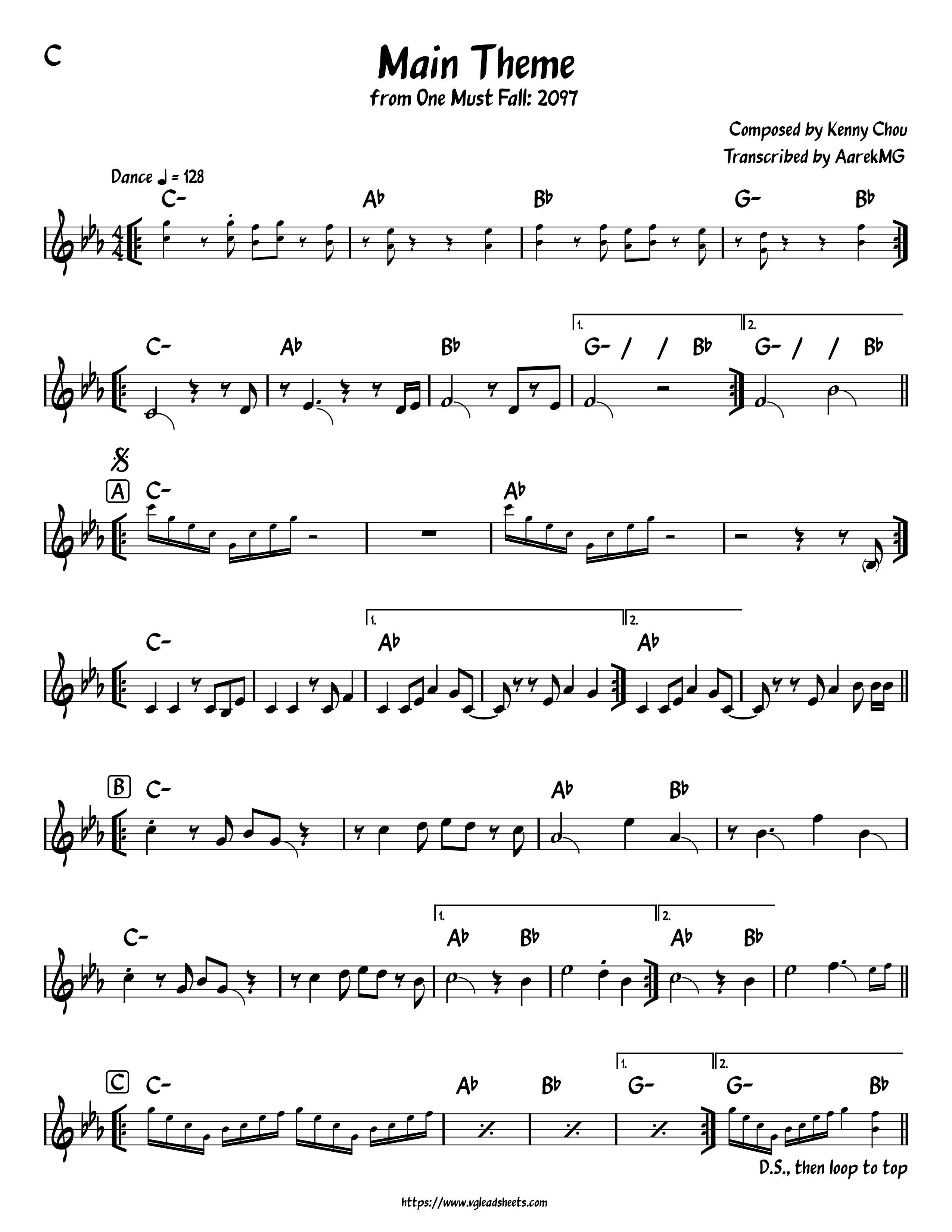 One Must Fall: 2097 - Main Theme | VGLeadSheets.com - Lead Sheets by ...